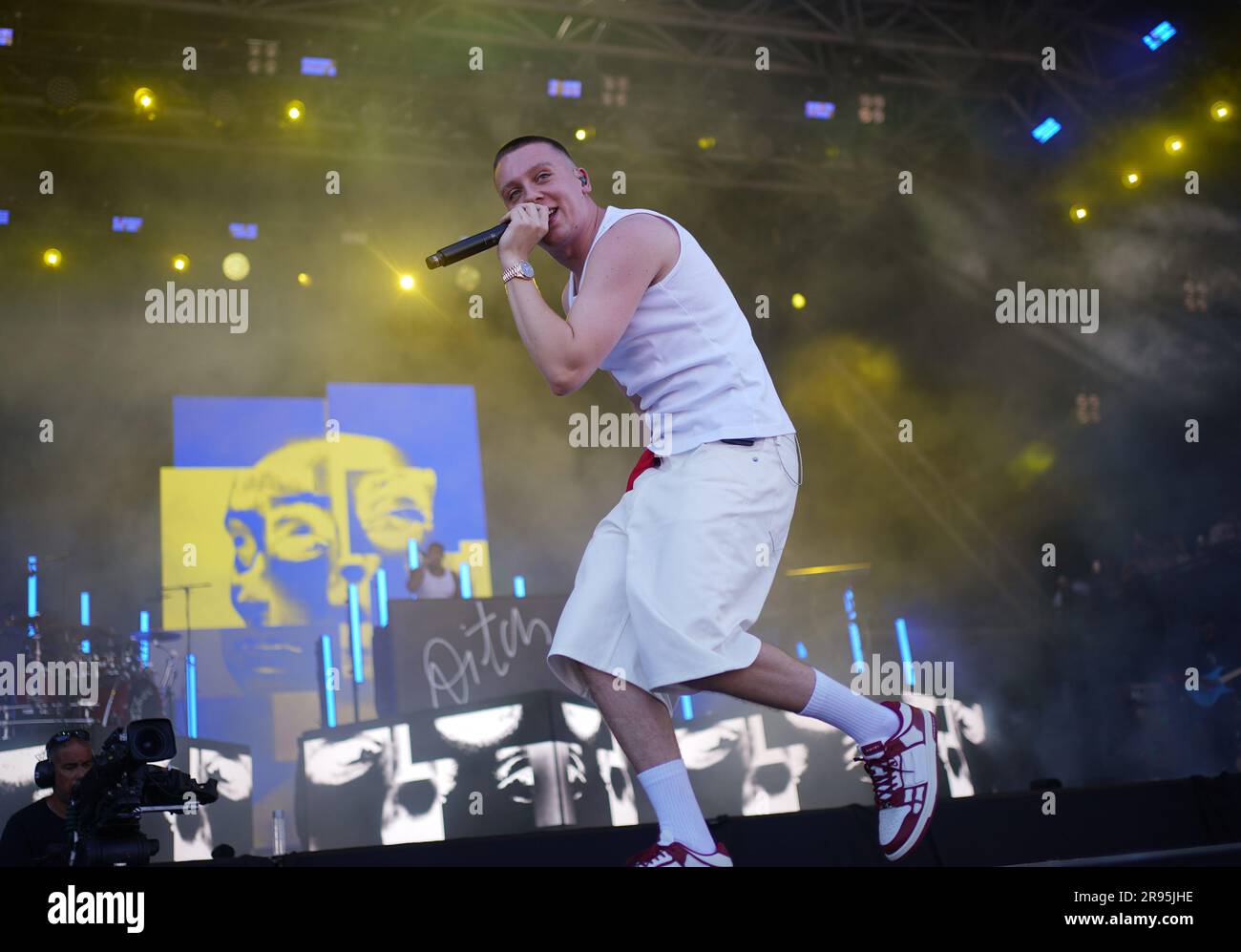 British rapper Aitch performing on the Pyramid Stage, at the ...