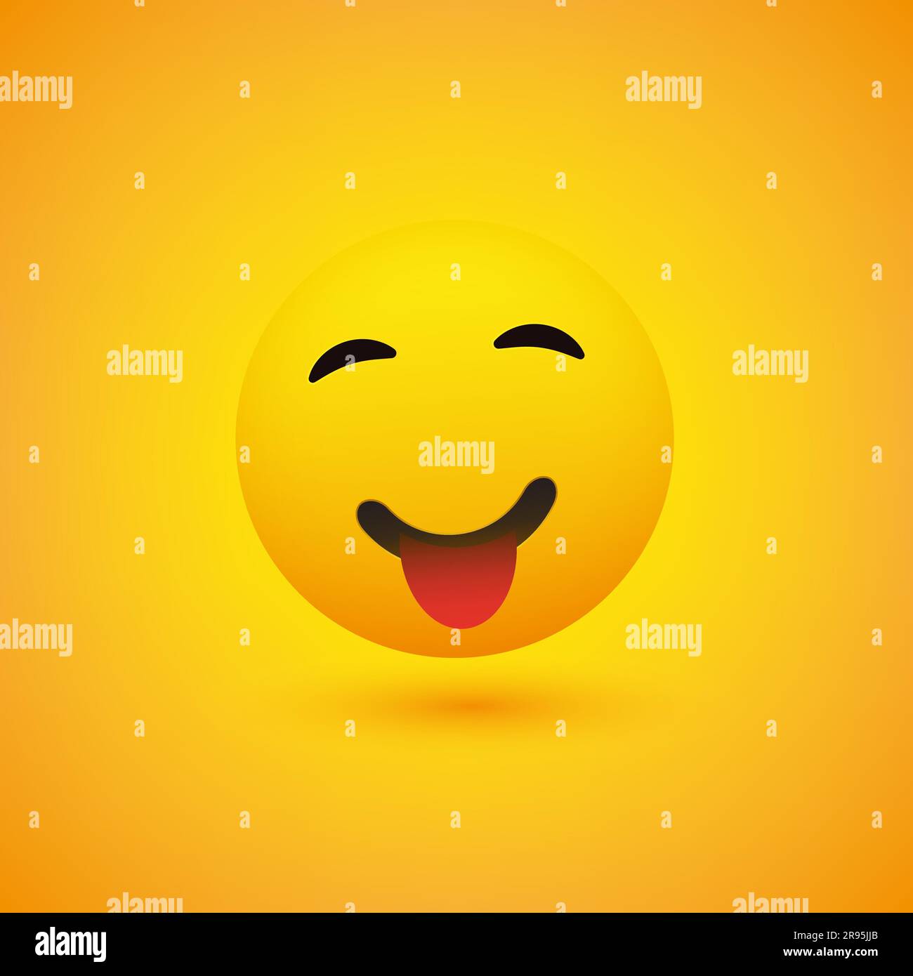 Smiling Emoji With Stuck Out Tongue Simple Happy Emoticon On Yellow
