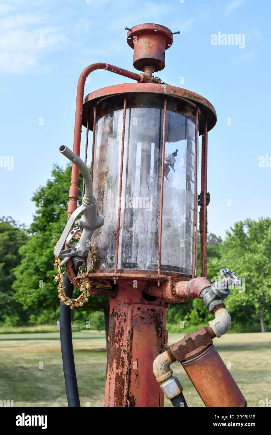 Vintage rusty metal petroleum station pump Stock Photo - Alamy