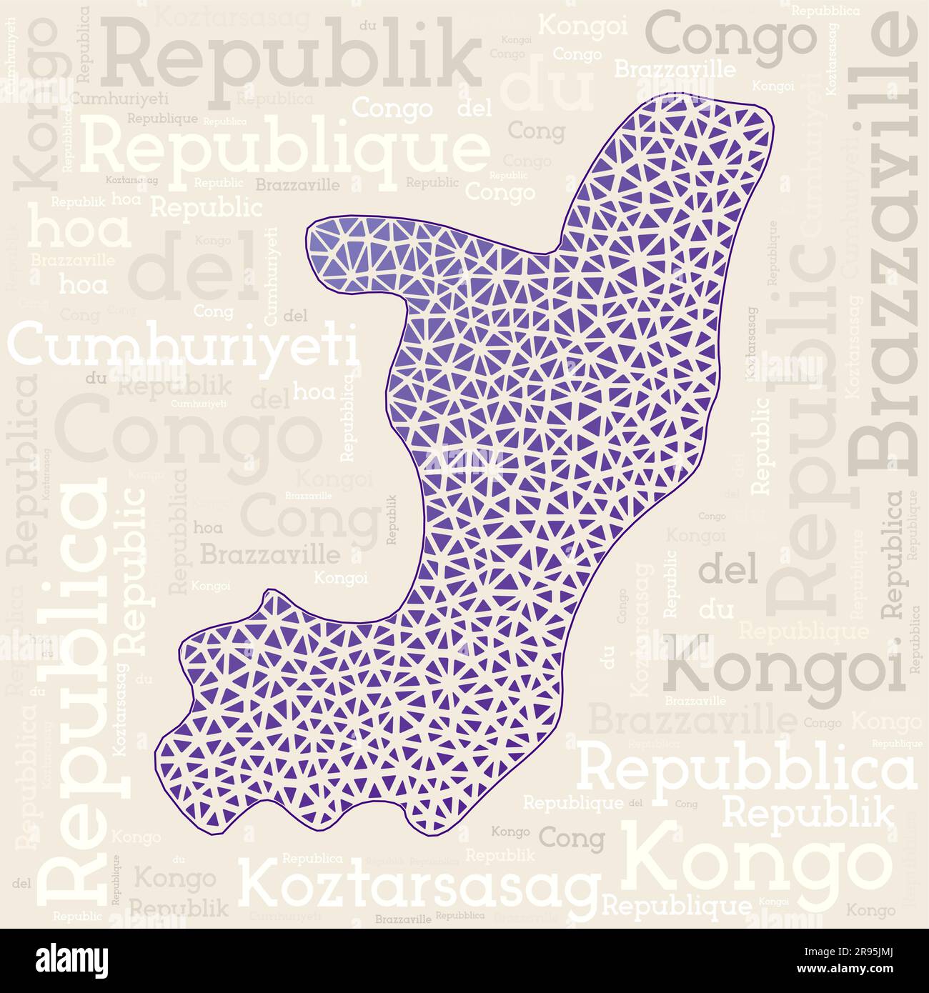 Congo map design. Country names in different languages and map shape ...