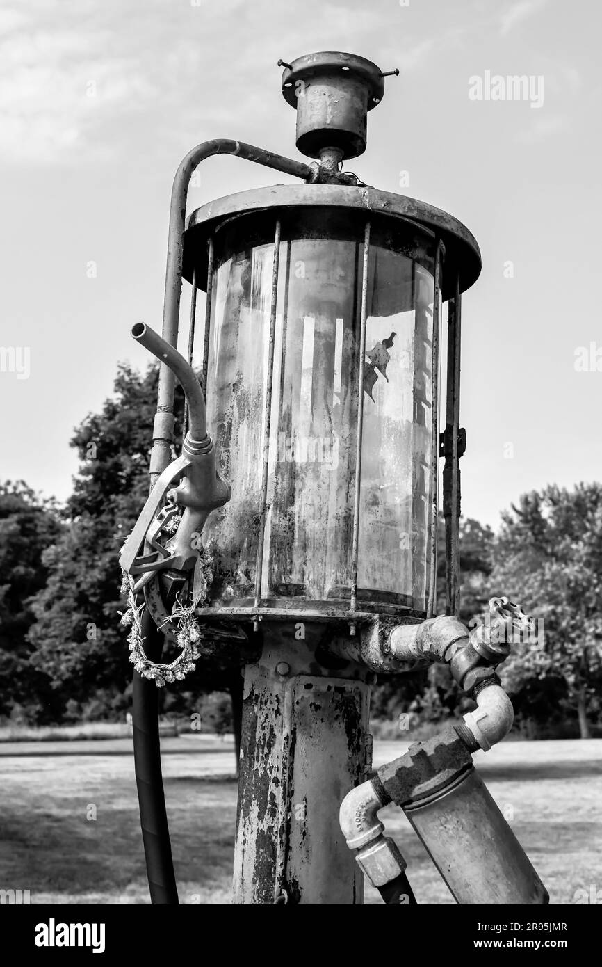 Vintage rusty metal petroleum station pump Stock Photo - Alamy