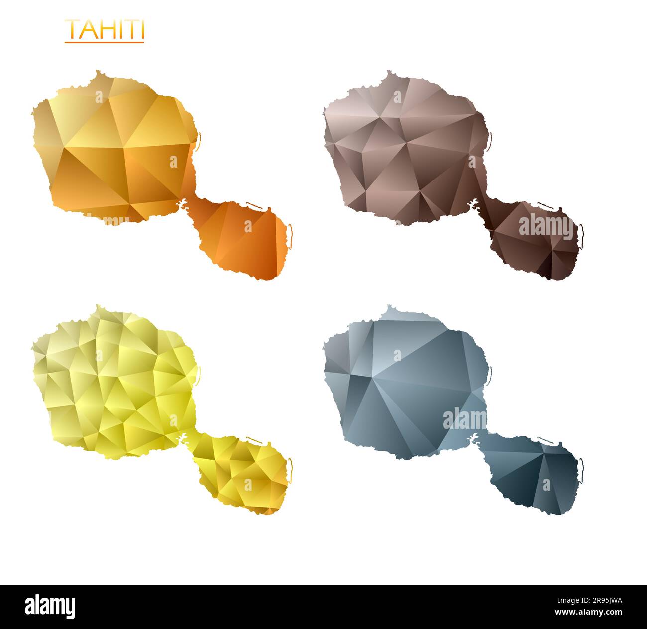Set of vector polygonal maps of Tahiti. Bright gradient map of island ...