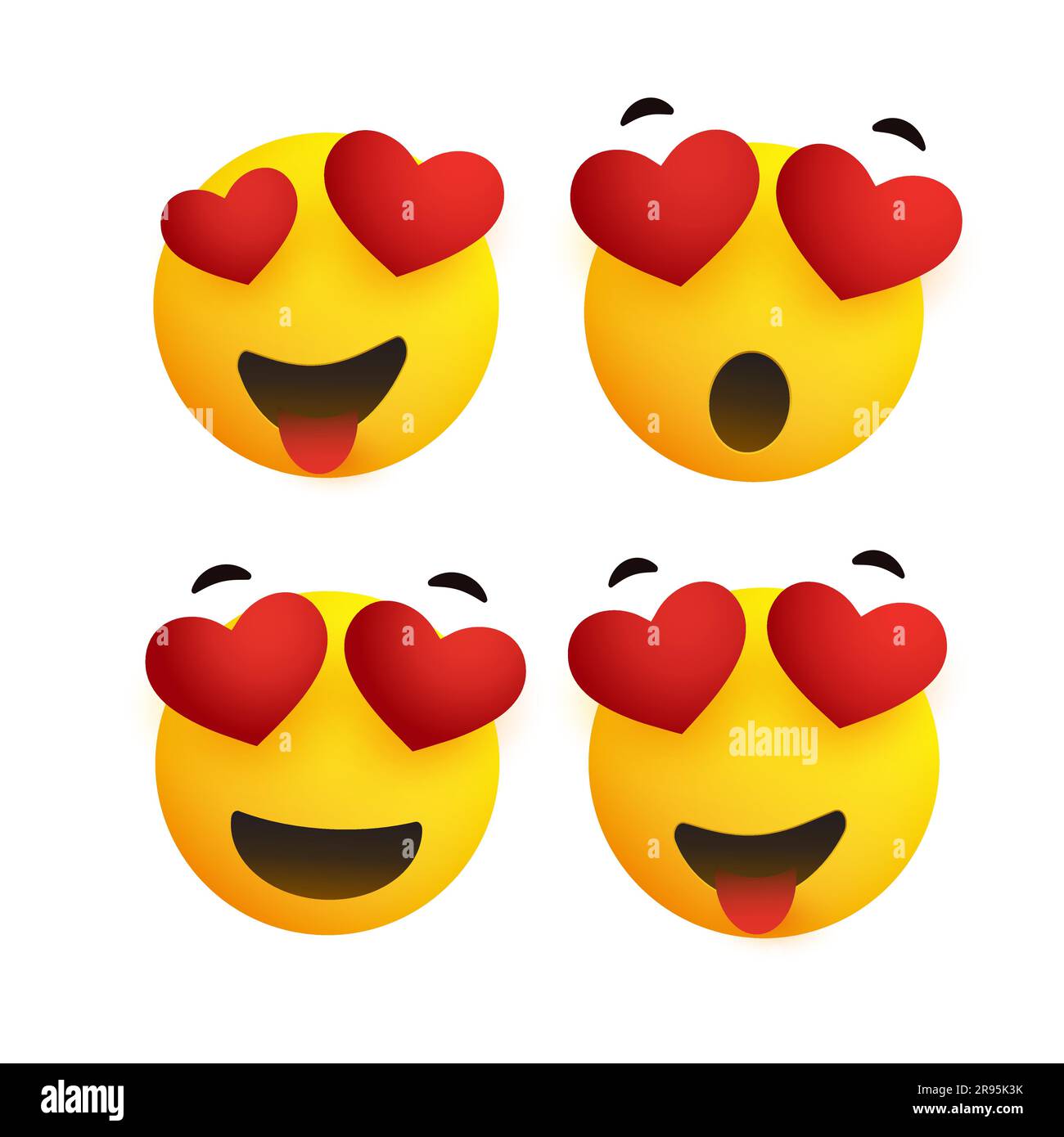 Smiling Faces With Heart Shaped Eyes - Simple Shiny Happy Emoticons ...