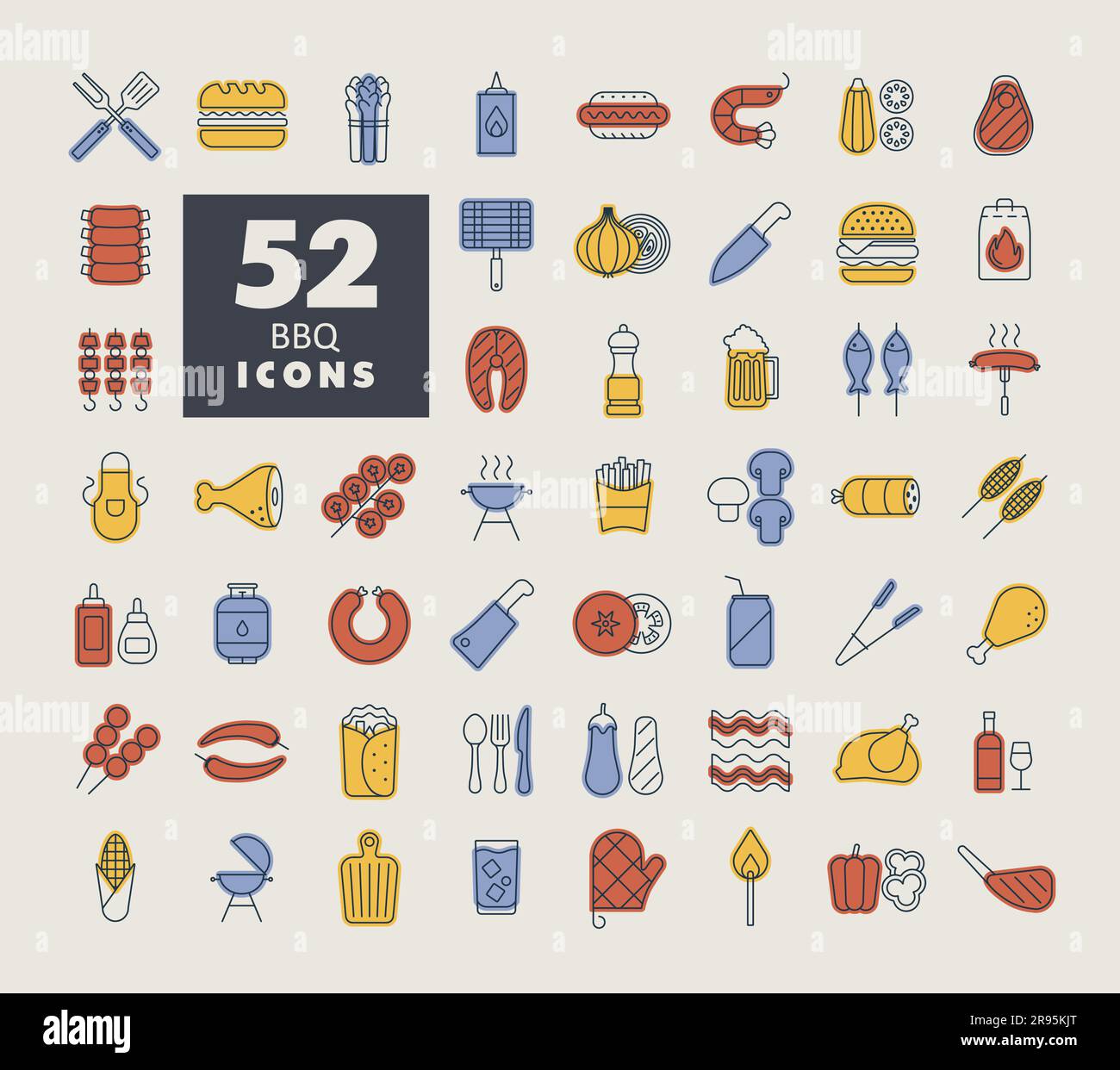 Barbecue and bbq grill isolated icon set. Graph symbol for cooking web ...