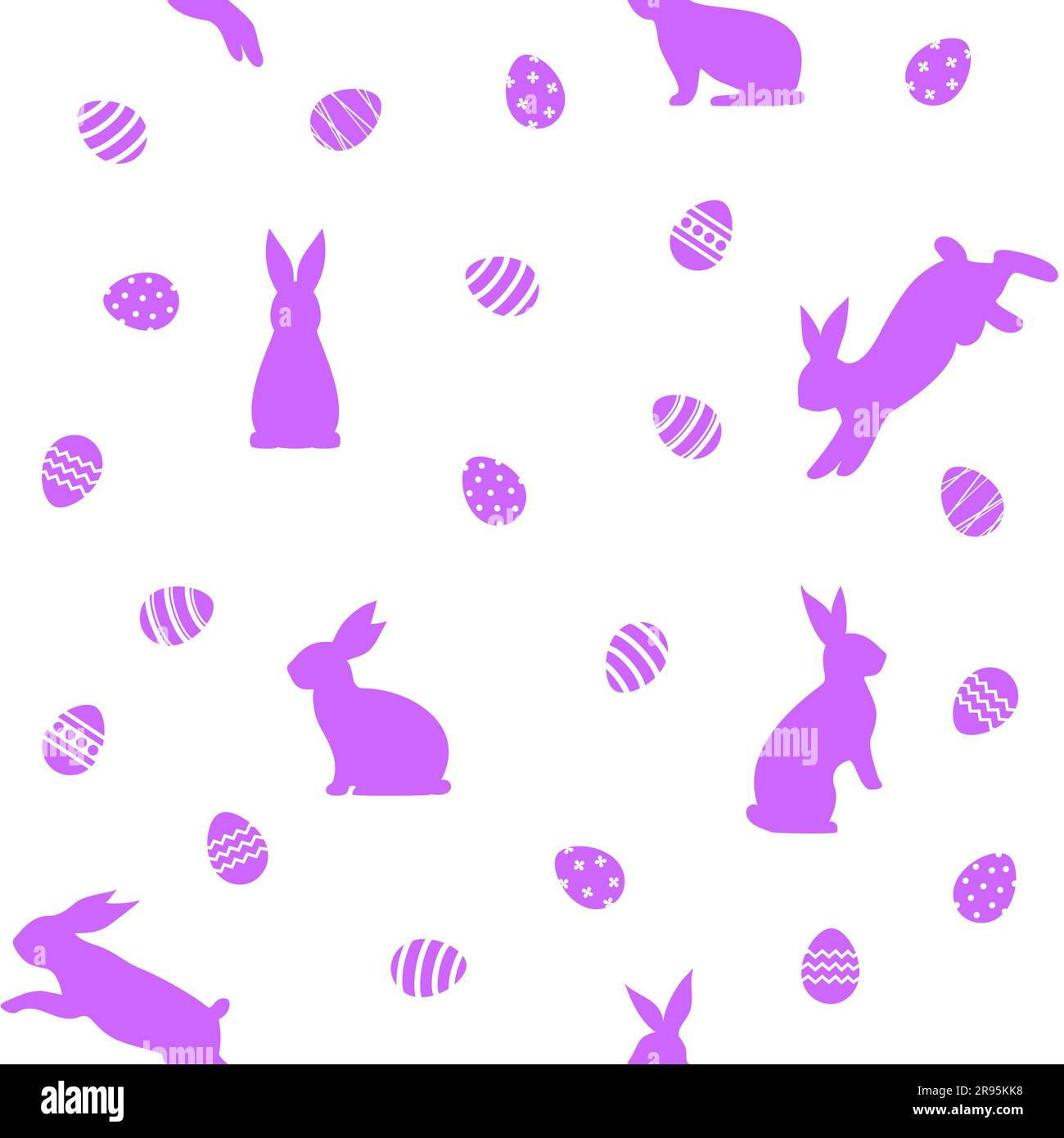 Vector seamless pattern with purple Easter eggs and rabbits on a white ...