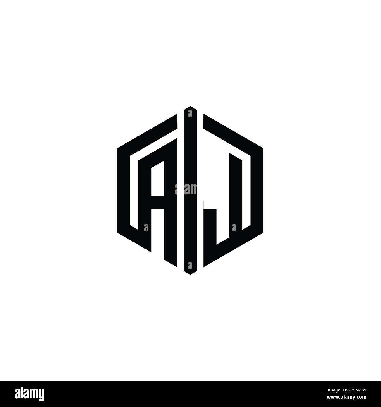 AJ Letter Logo monogram hexagon shape with connect outline style design ...