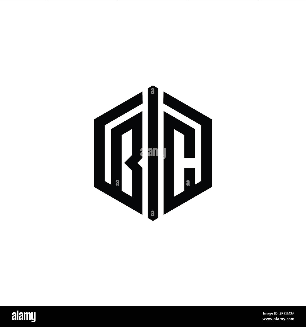 BC Letter Logo monogram hexagon shape with connect outline style design ...