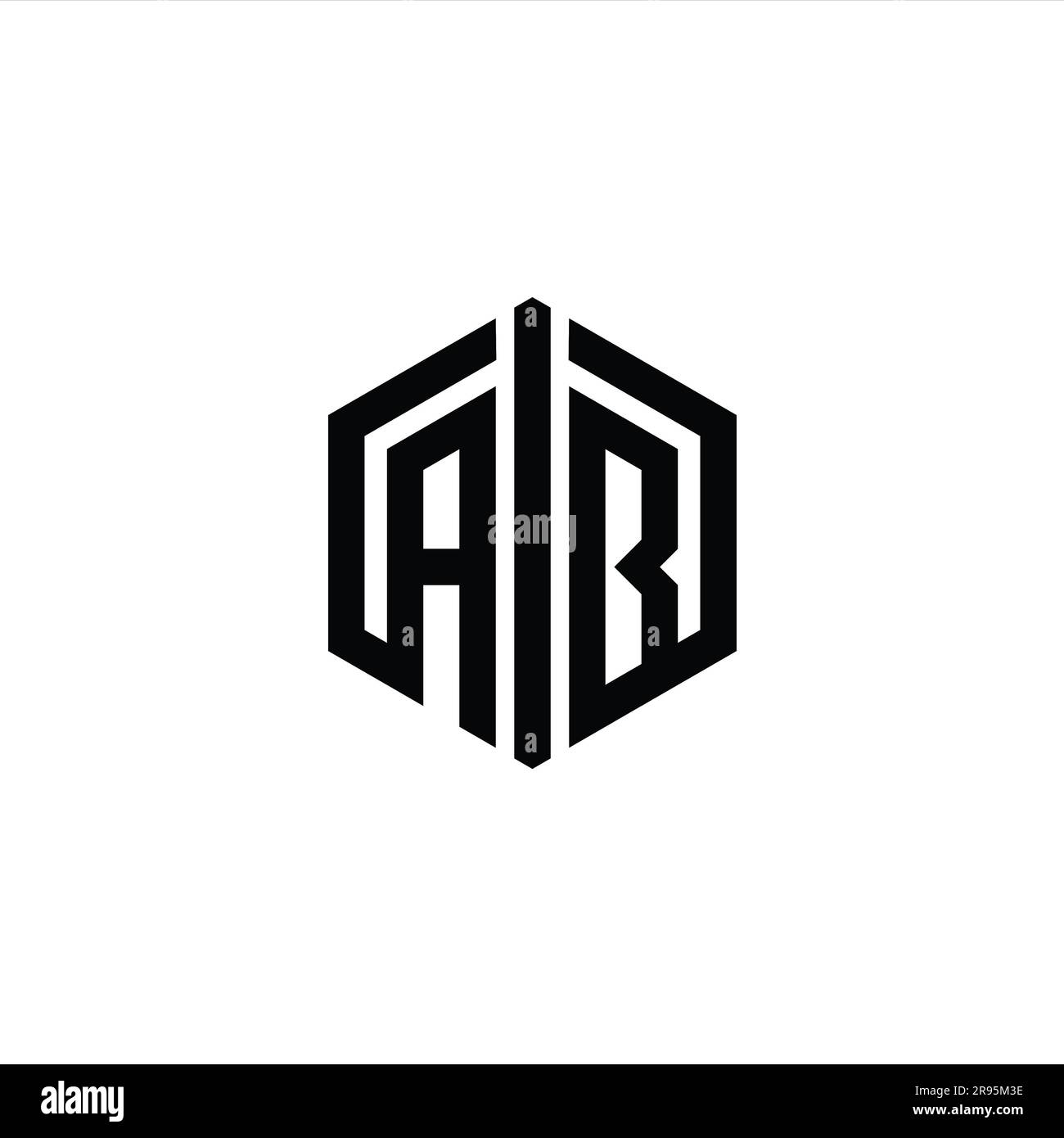 AB Letter Logo monogram hexagon shape with connect outline style design ...