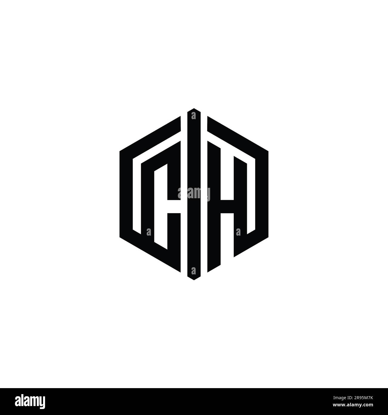 CH Letter Logo monogram hexagon shape with connect outline style design ...