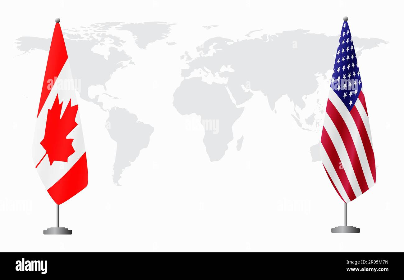 Canada and USA flags for official meeting against background of world ...