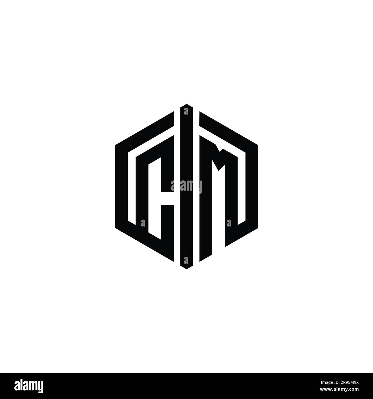 CM Letter Logo monogram hexagon shape with connect outline style design ...