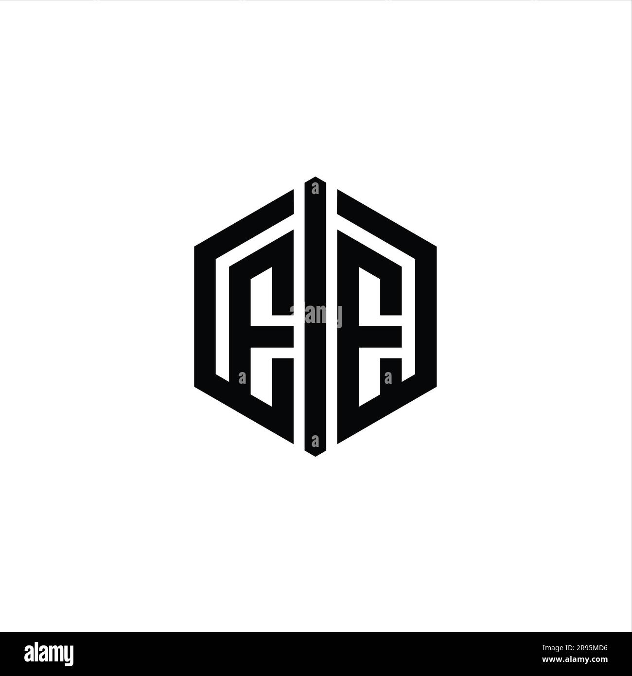 EE Letter Logo monogram hexagon shape with connect outline style design ...