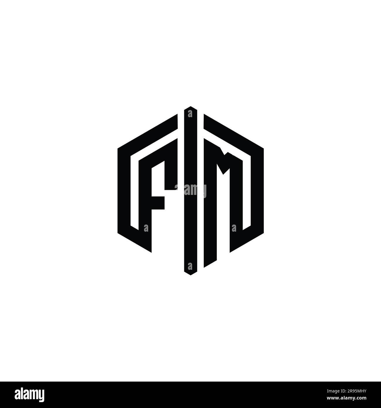 FM Letter Logo monogram hexagon shape with connect outline style design ...
