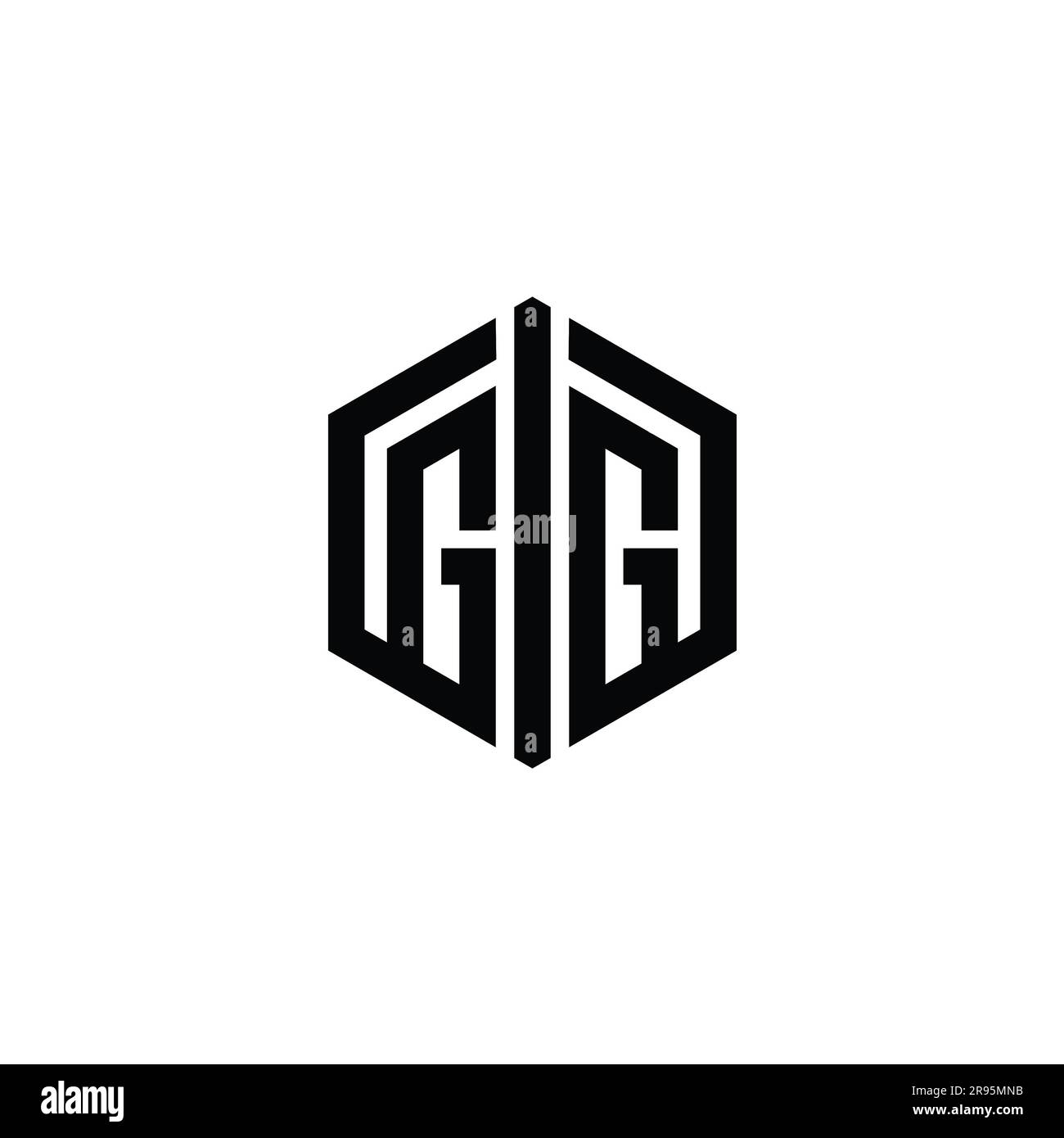 GG Letter Logo monogram hexagon shape with connect outline style design ...