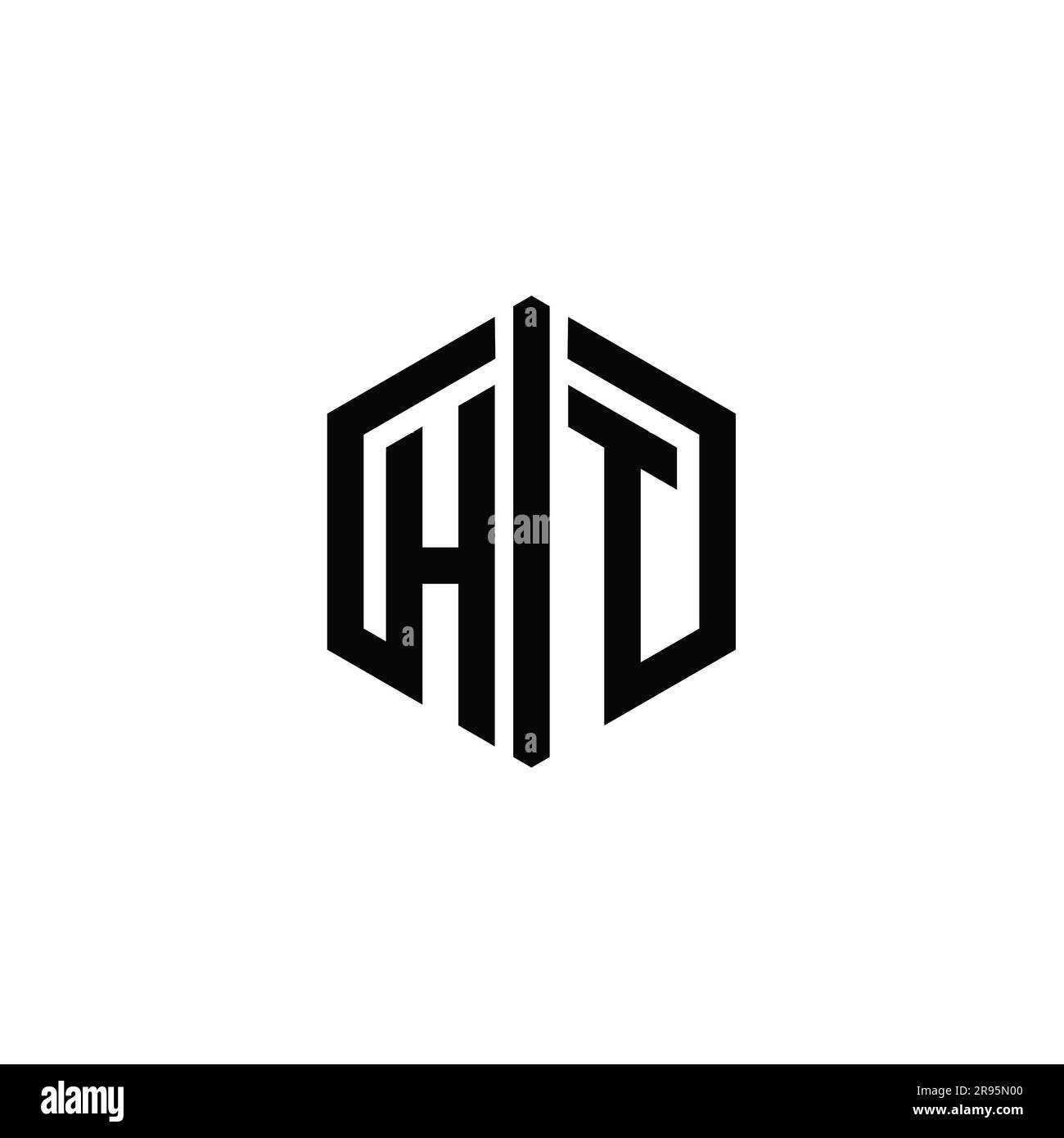 HT Letter Logo monogram hexagon shape with connect outline style design ...