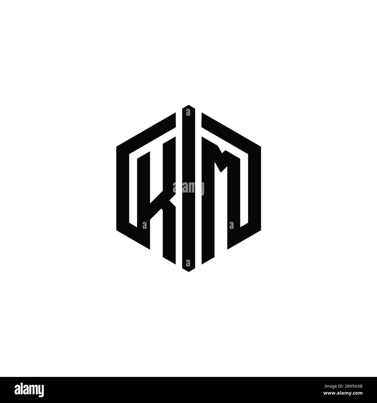 KM Letter Logo monogram hexagon shape with connect outline style design ...