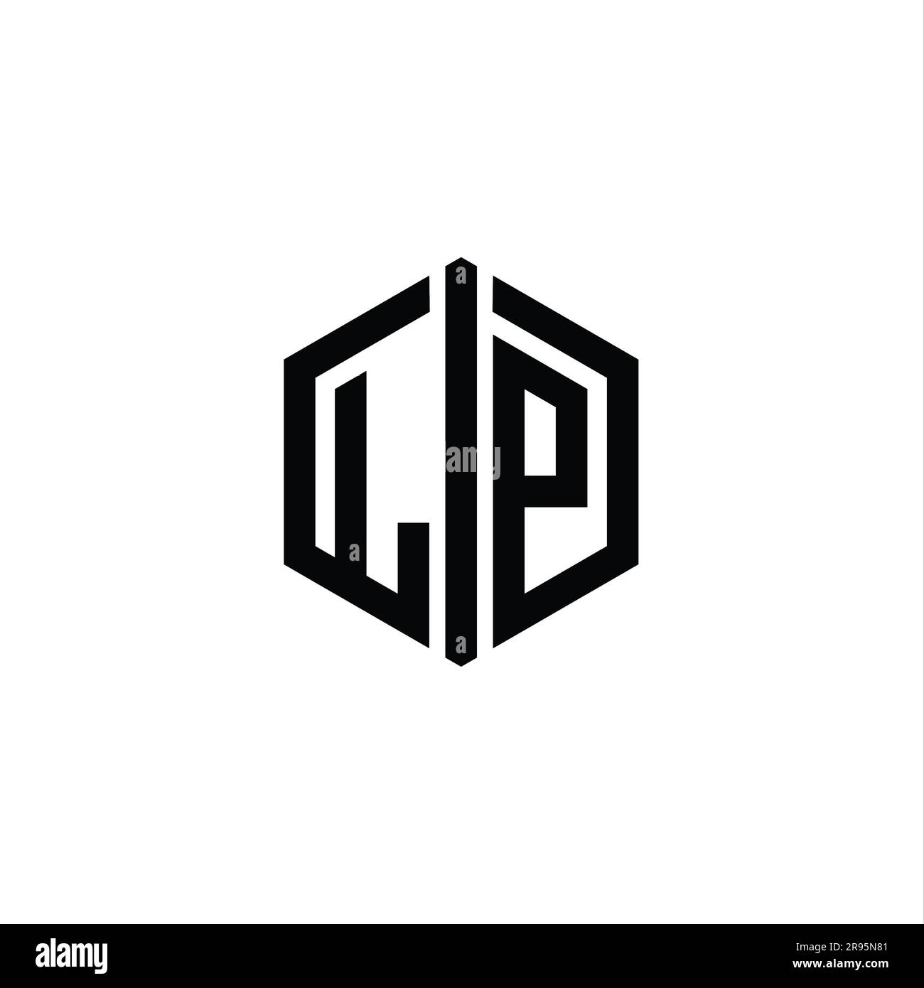 LP Letter Logo monogram hexagon shape with connect outline style design ...