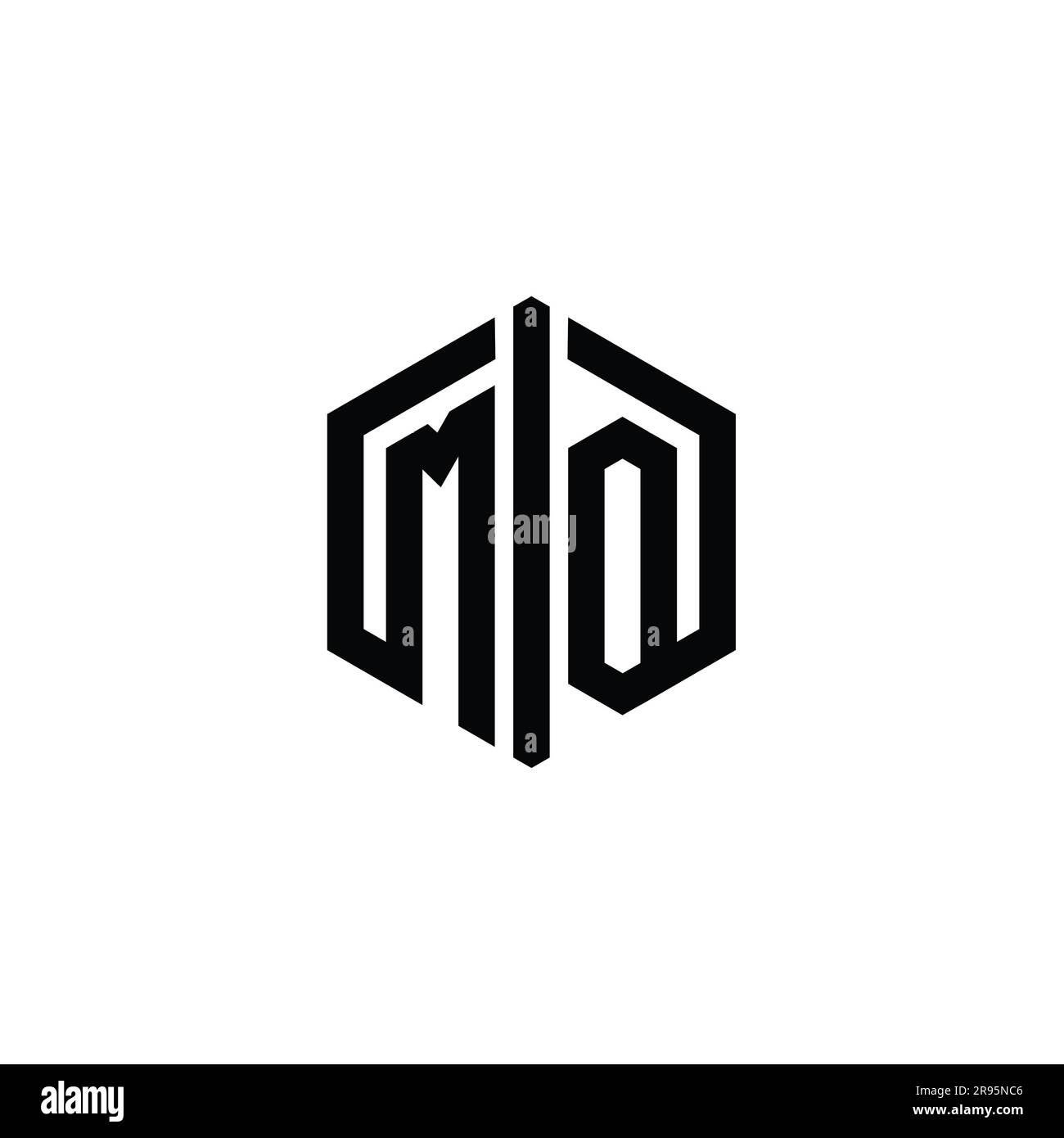 MO Letter Logo monogram hexagon shape with connect outline style design ...
