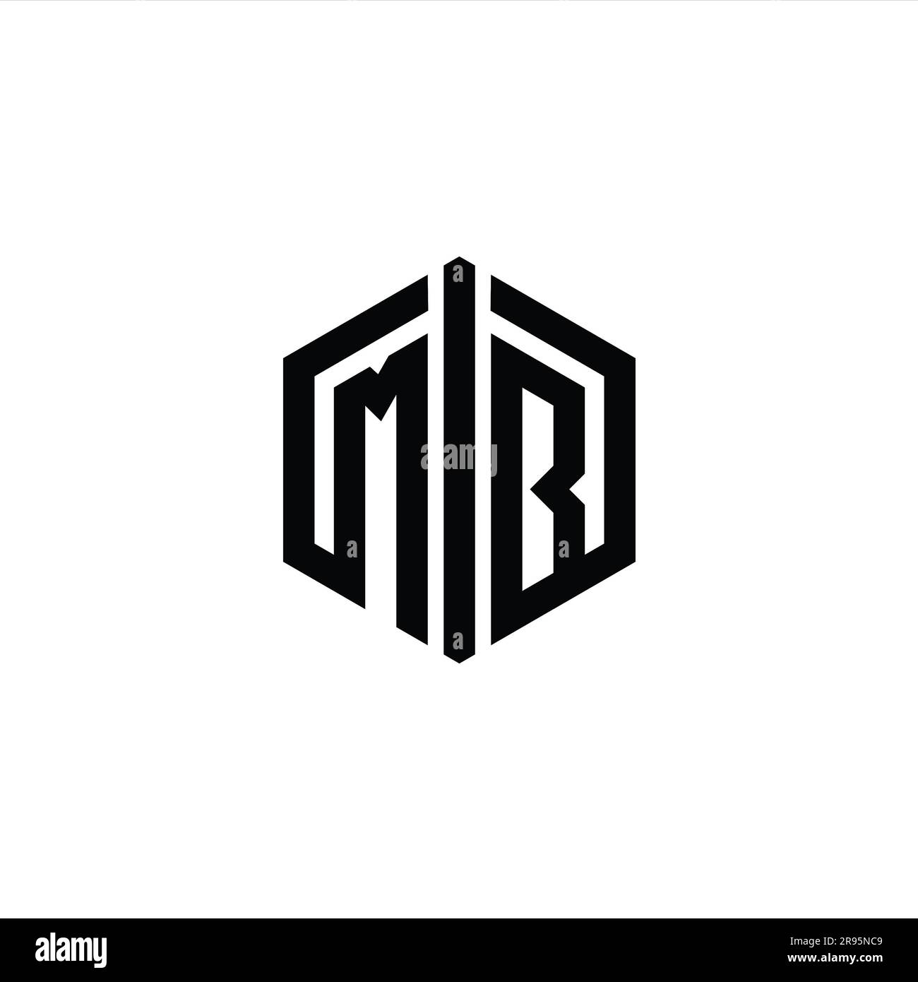 MB Letter Logo monogram hexagon shape with connect outline style design ...
