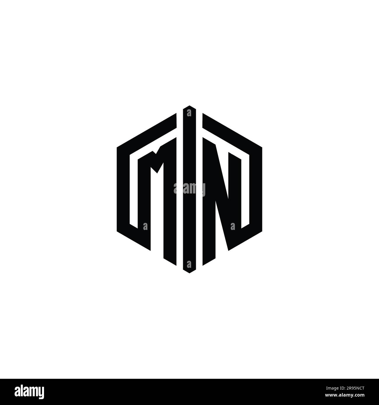 MN Letter Logo monogram hexagon shape with connect outline style design ...