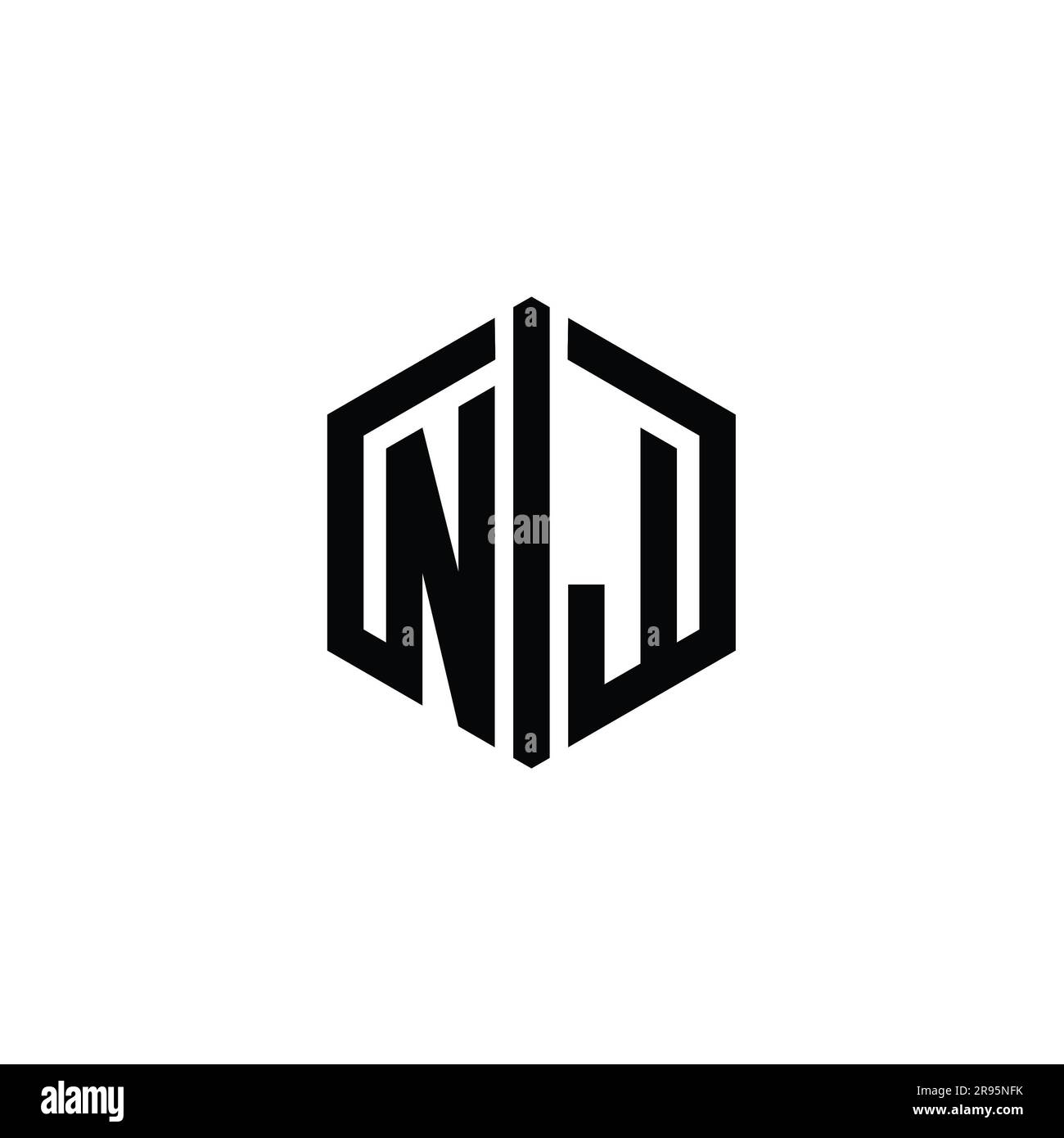 NJ Letter Logo monogram hexagon shape with connect outline style design ...
