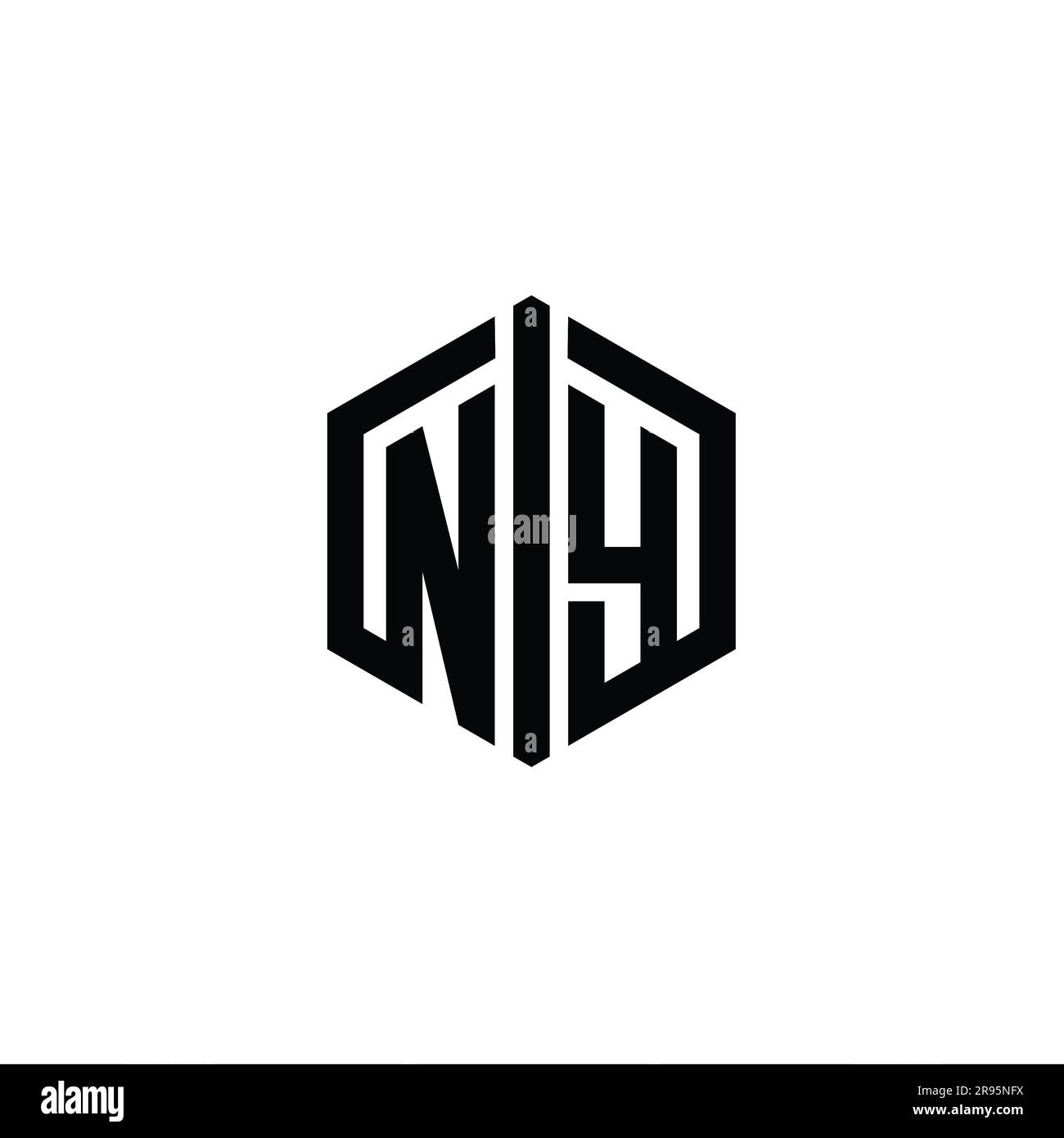 NY Letter Logo monogram hexagon shape with connect outline style design ...