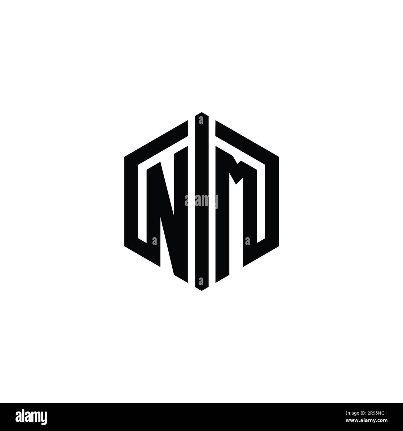 NM Letter Logo monogram hexagon shape with connect outline style design ...