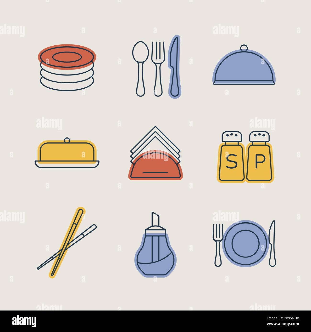 Restaurant vector isolated icon set. Serving food sign. Graph symbol ...