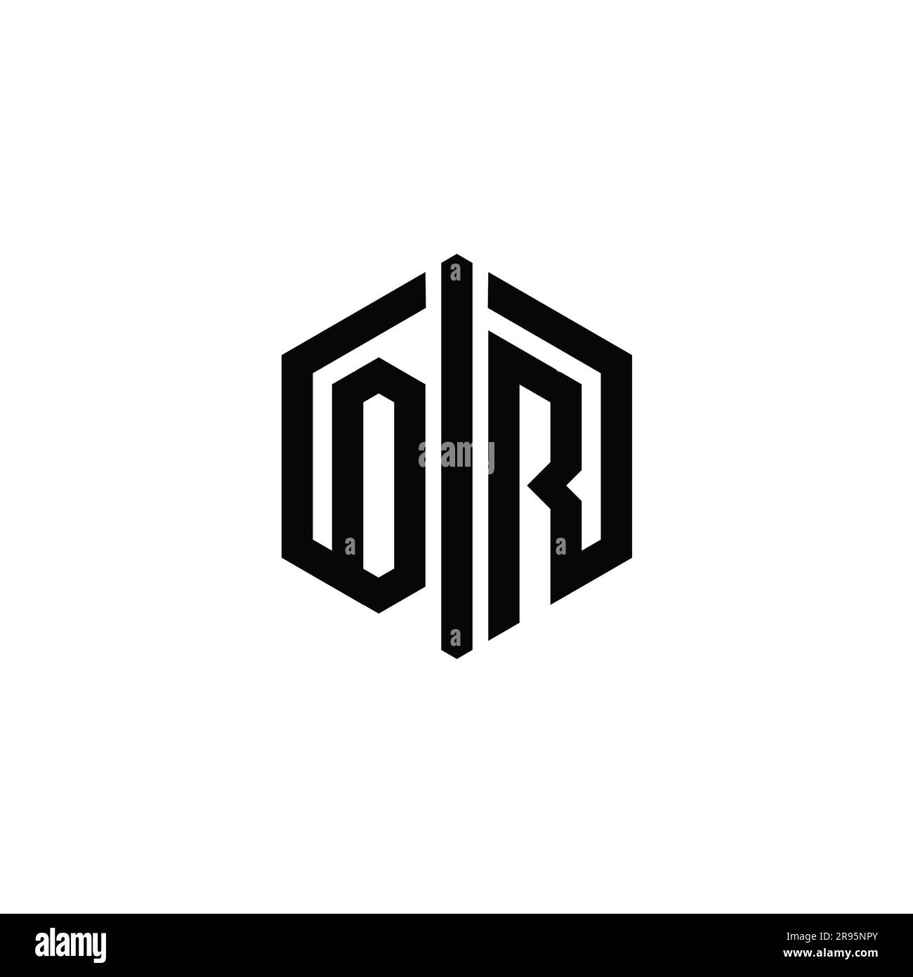 OR Letter Logo monogram hexagon shape with connect outline style design ...