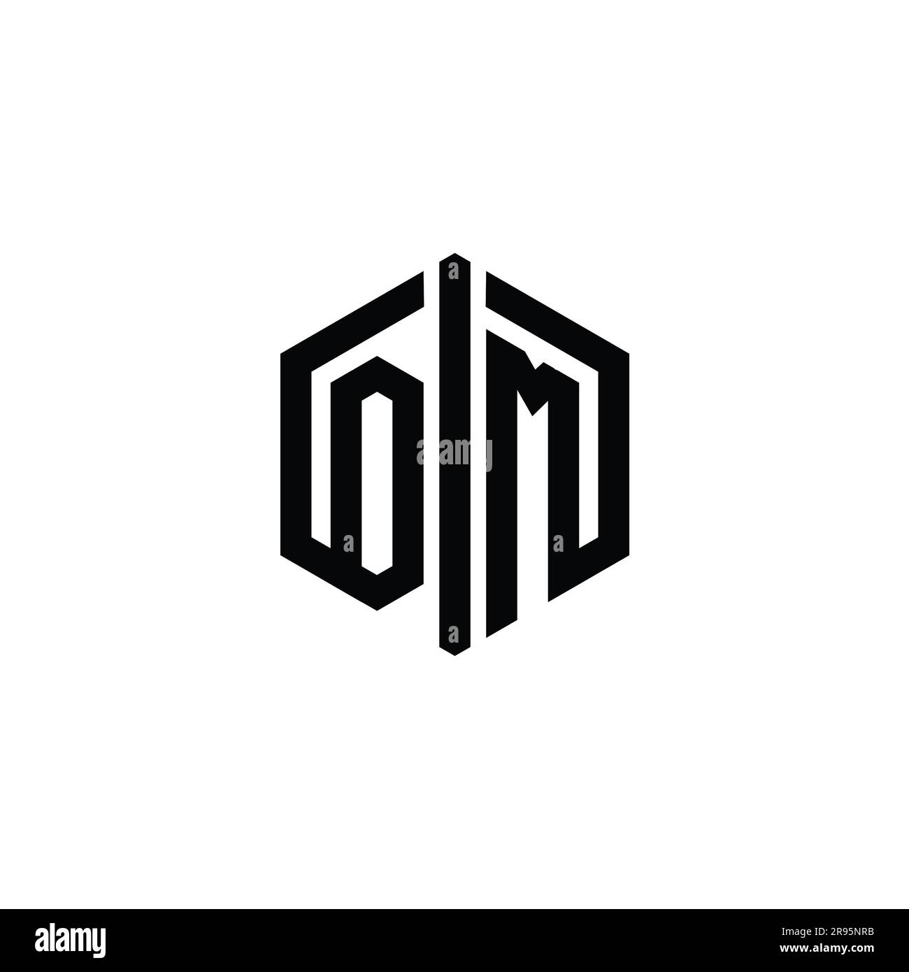 OM Letter Logo monogram hexagon shape with connect outline style design ...
