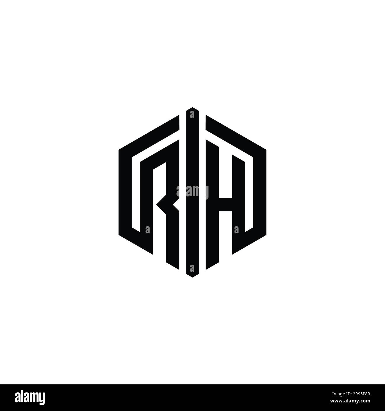 RH Letter Logo monogram hexagon shape with connect outline style design ...