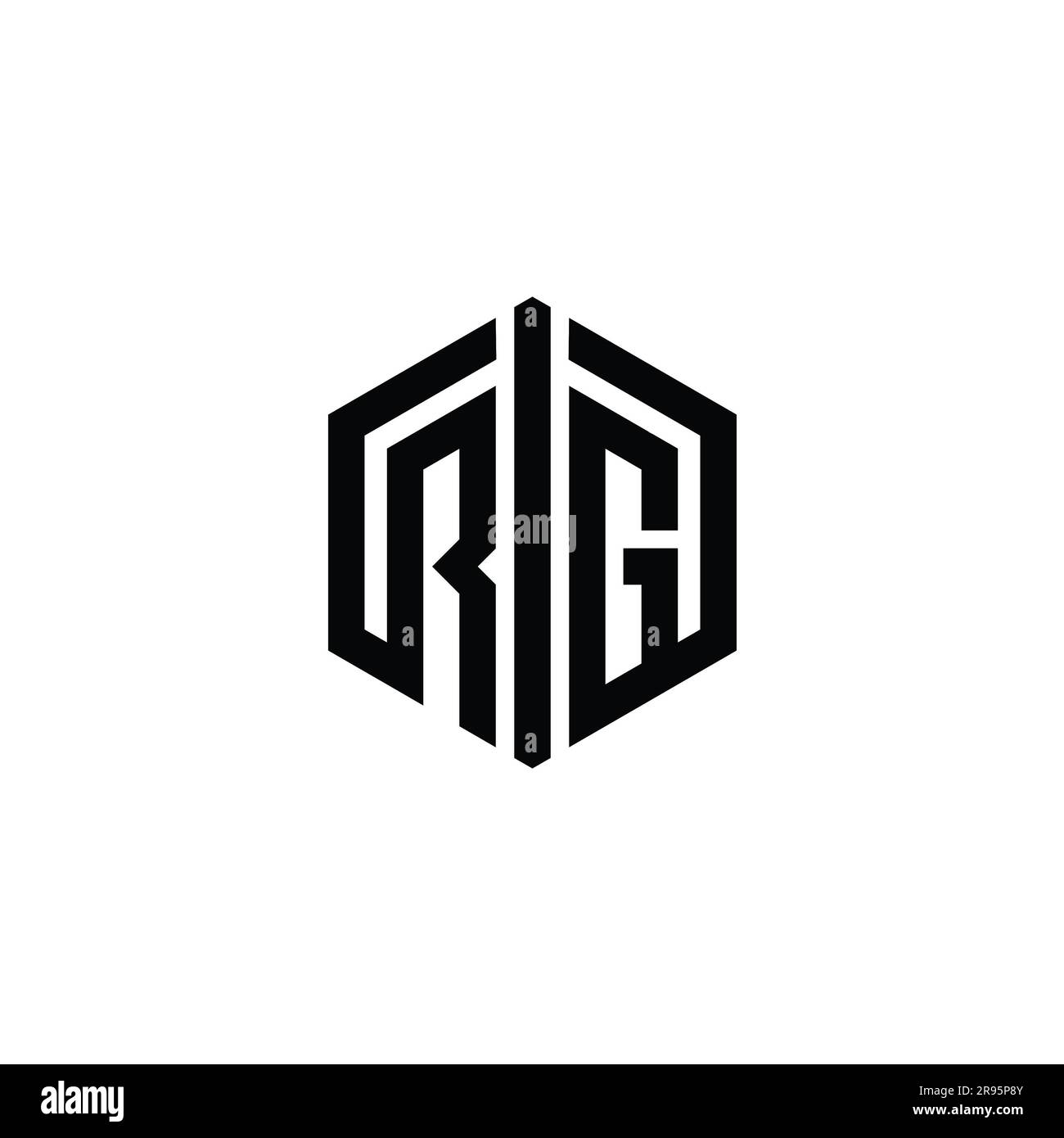 RG Letter Logo monogram hexagon shape with connect outline style design ...