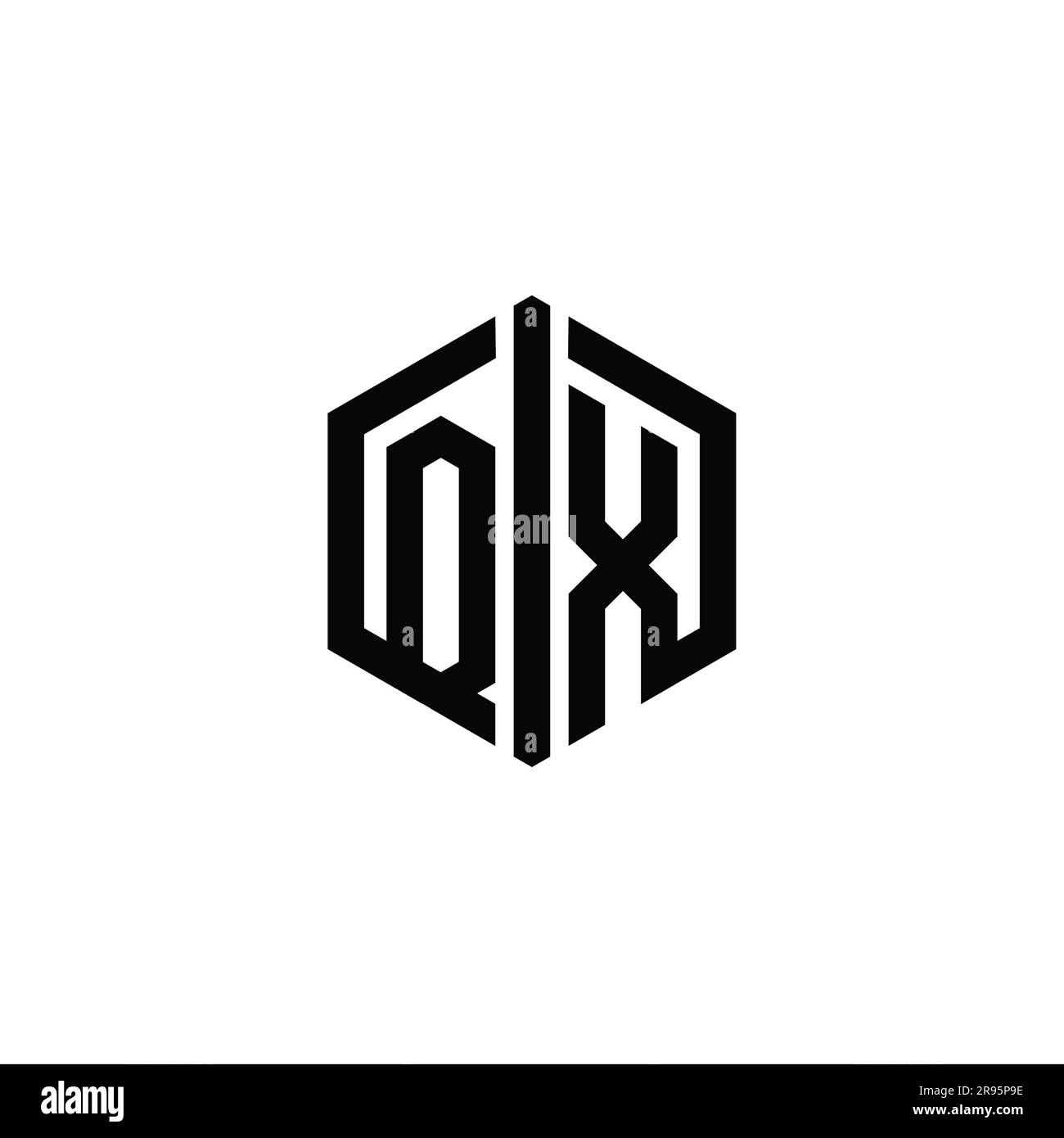QX Letter Logo monogram hexagon shape with connect outline style design ...