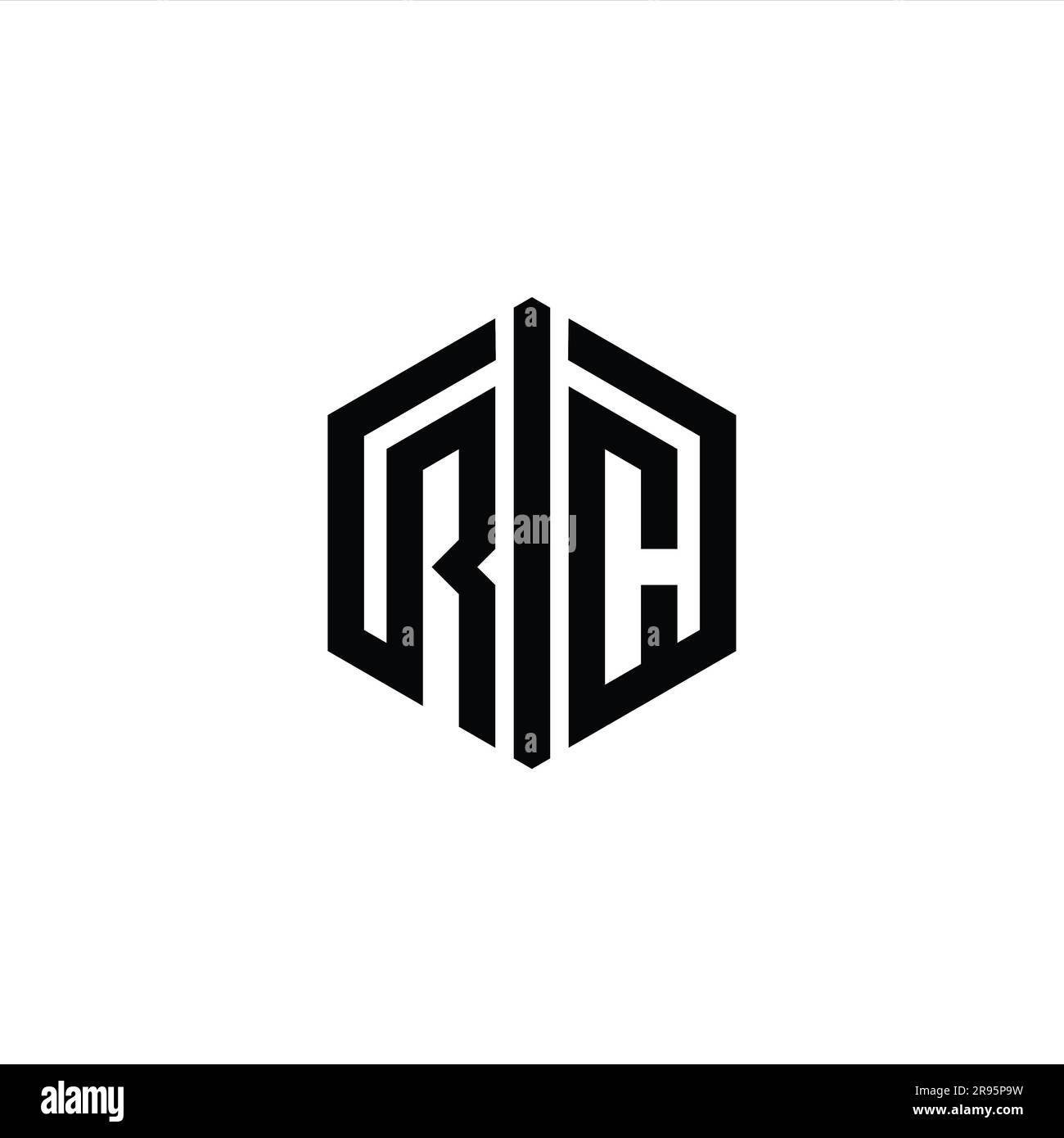 RC Letter Logo monogram hexagon shape with connect outline style design ...