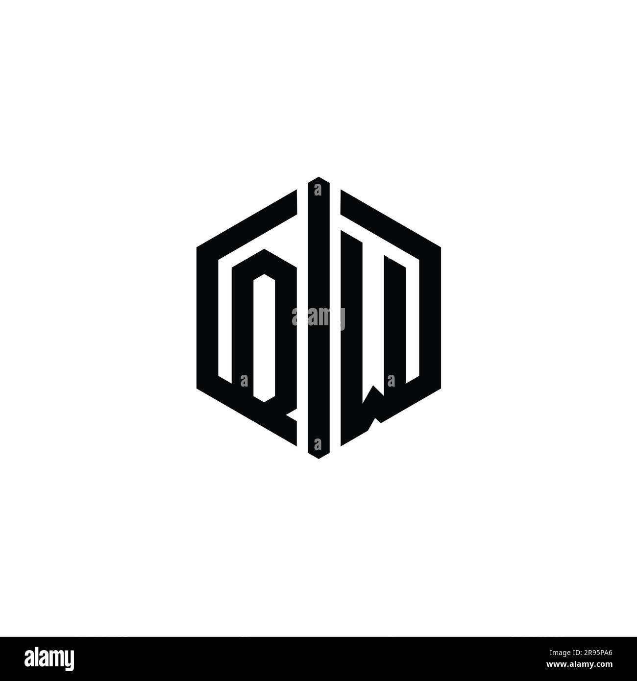 QW Letter Logo monogram hexagon shape with connect outline style design template Stock Photo - Alamy
