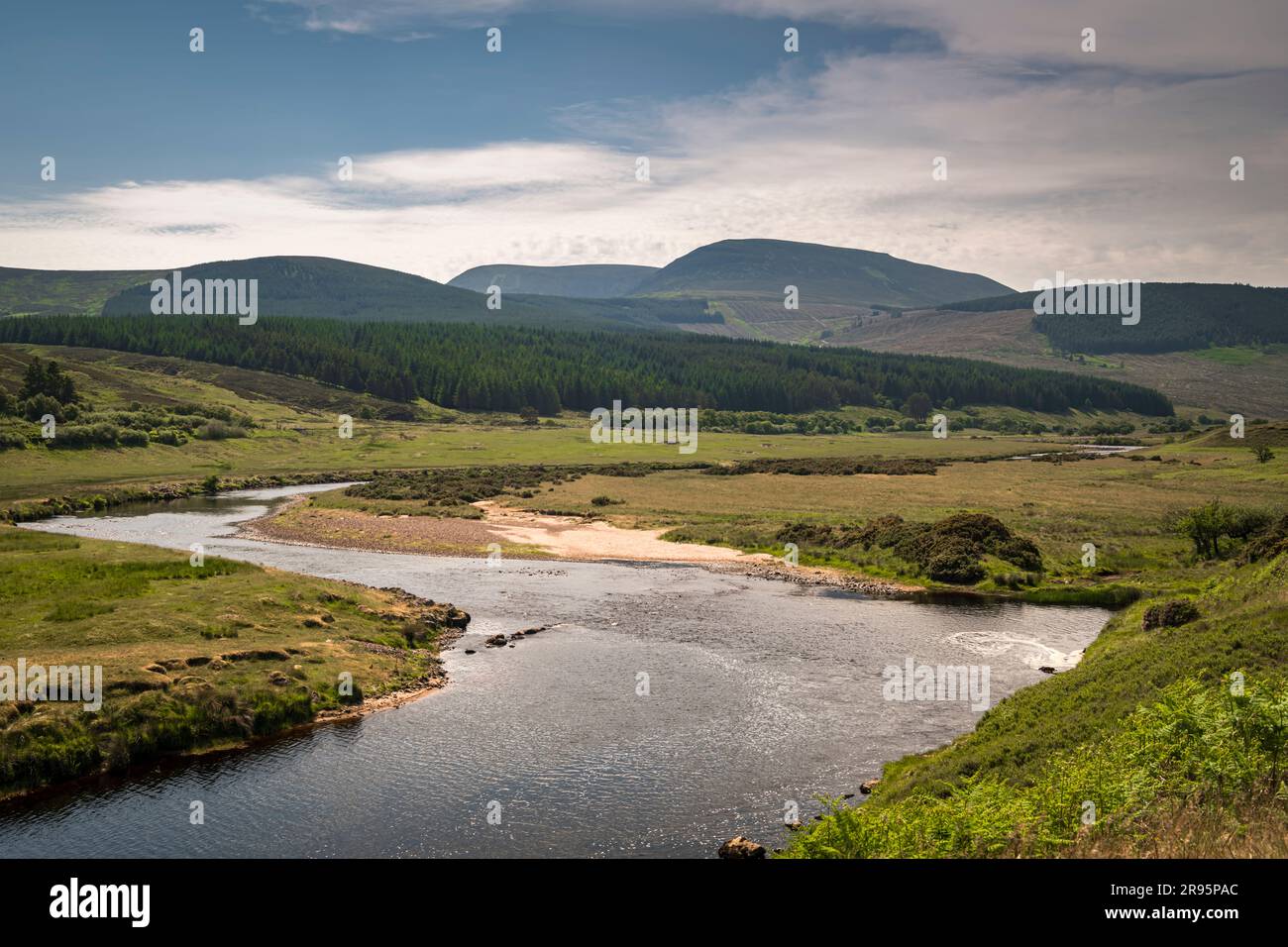 A summer HDR image of the River Helmsdale meandering through the Strath ...