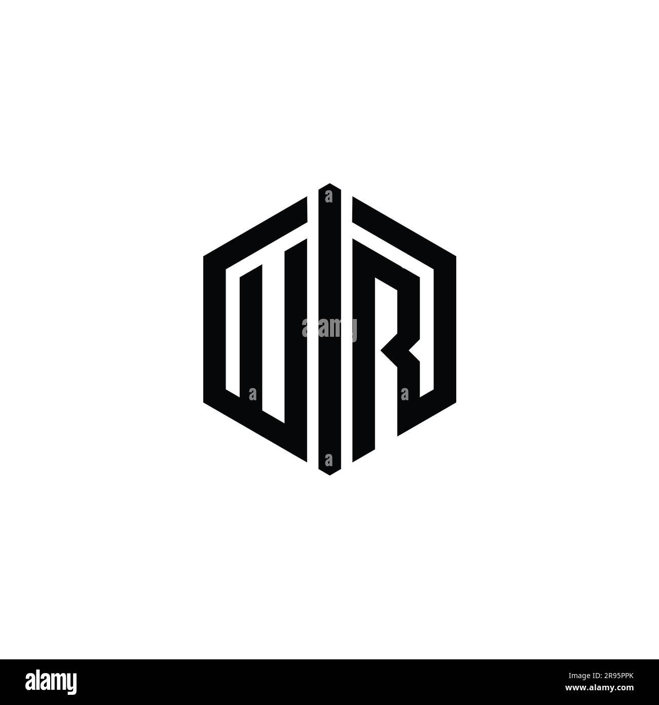 UR Letter Logo monogram hexagon shape with connect outline style design ...