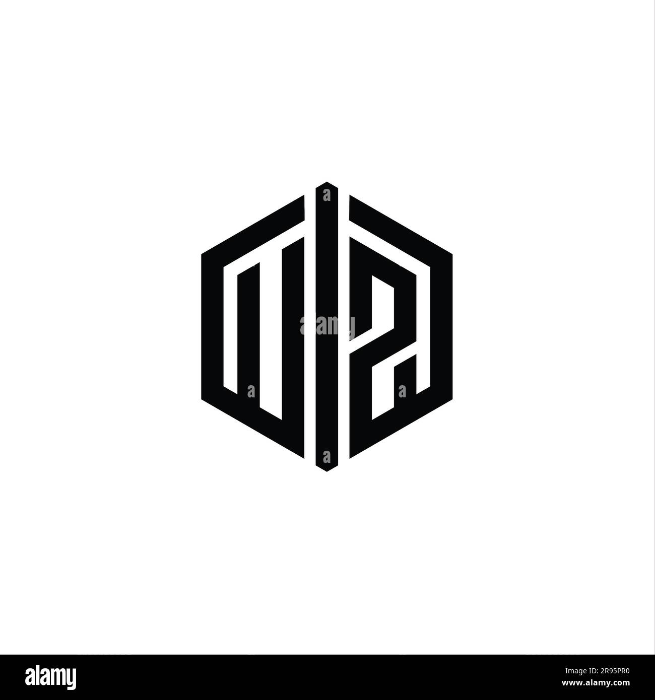 UZ Letter Logo monogram hexagon shape with connect outline style design ...