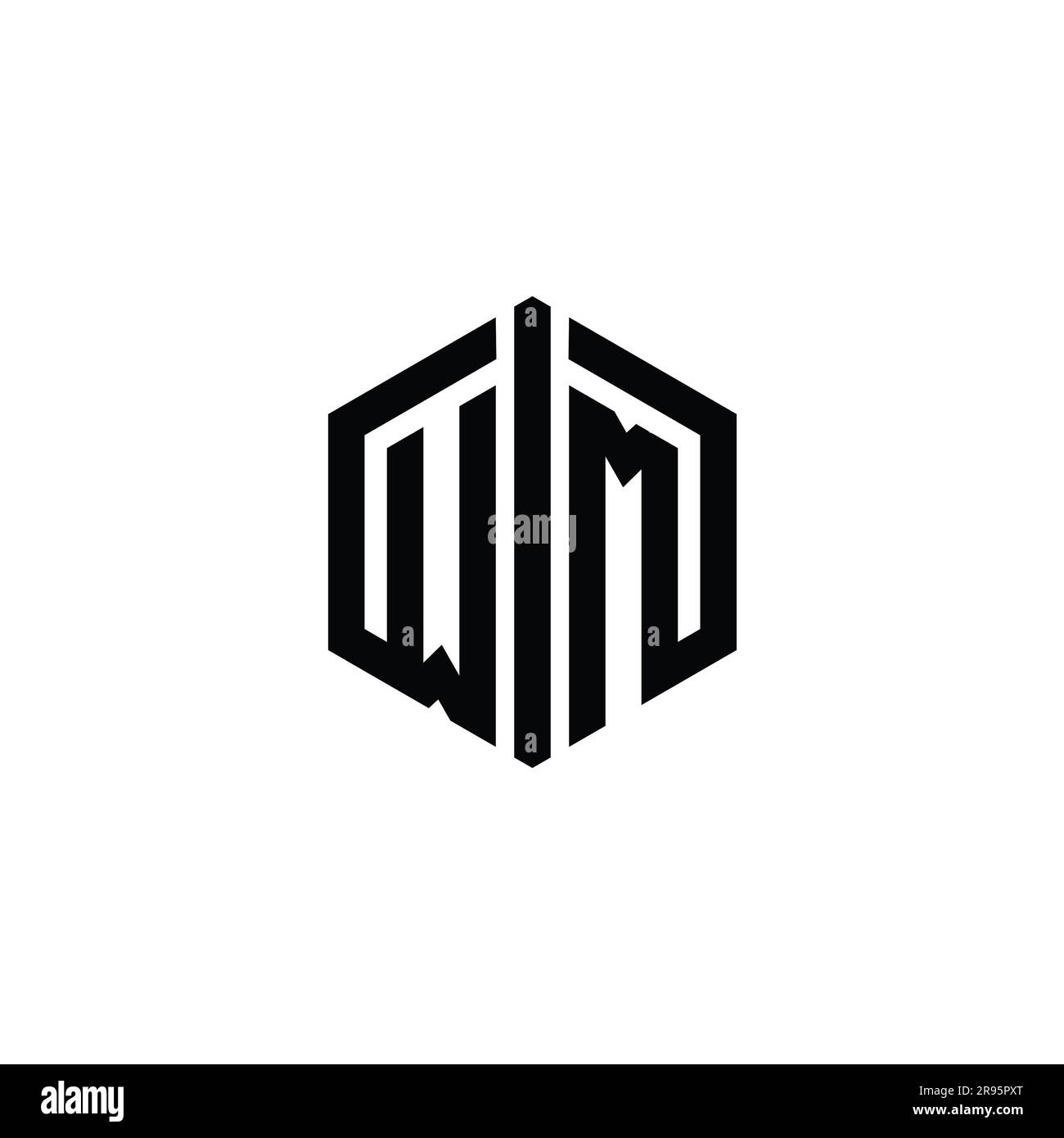 WM Letter Logo monogram hexagon shape with connect outline style design ...