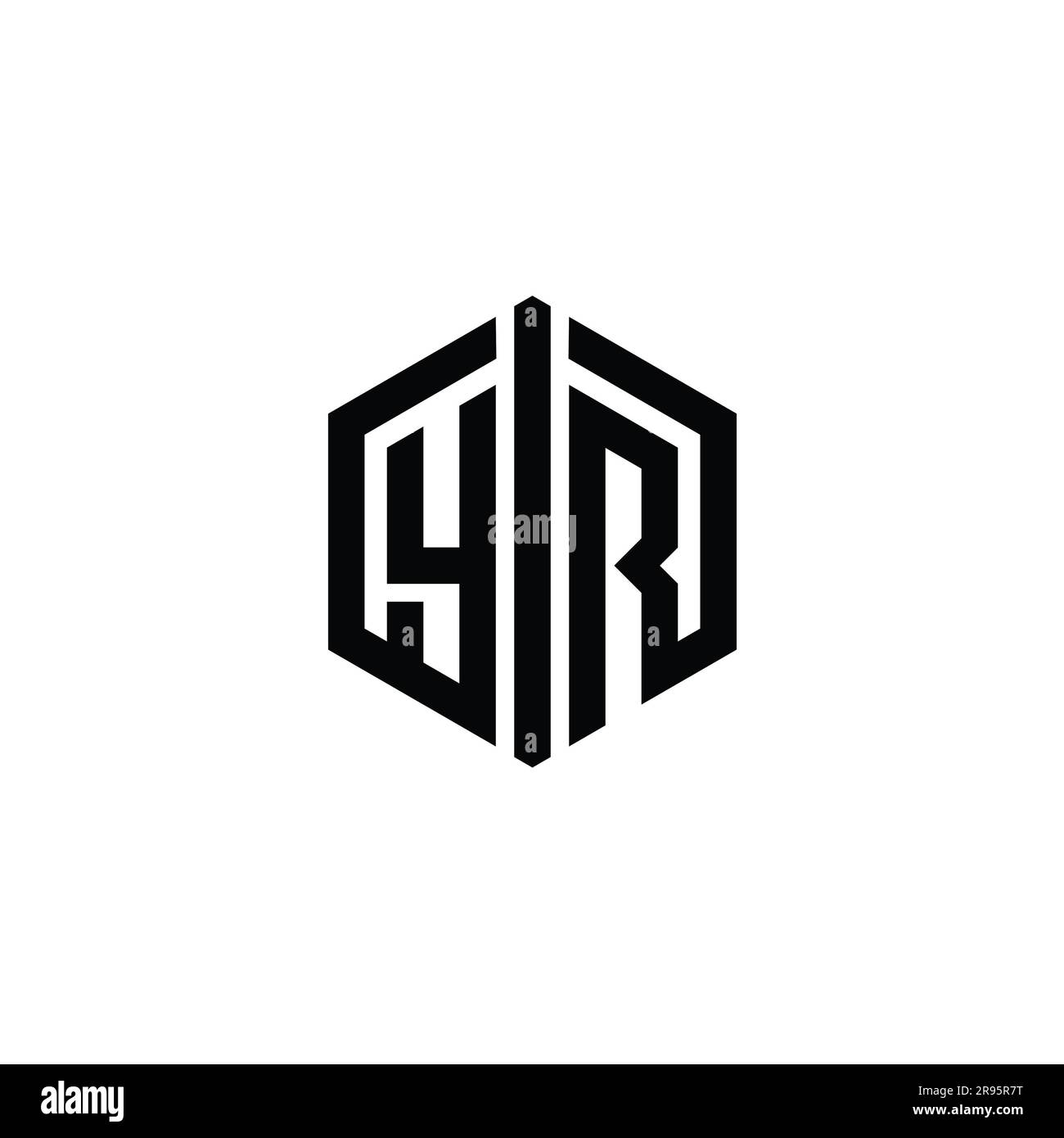 YR Letter Logo monogram hexagon shape with connect outline style design ...