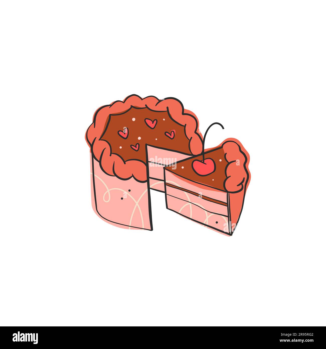 Hand drawn vector abstract cartoon line art funny sweet cake graphic ...