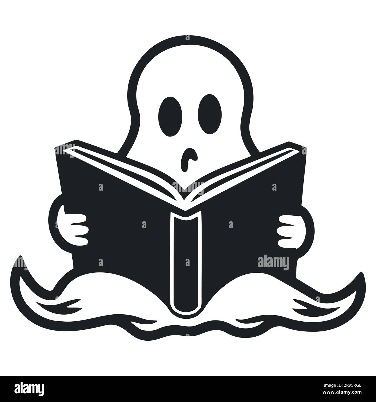 Cute Ghost read book. Draw illustration in black and white Stock Vector ...