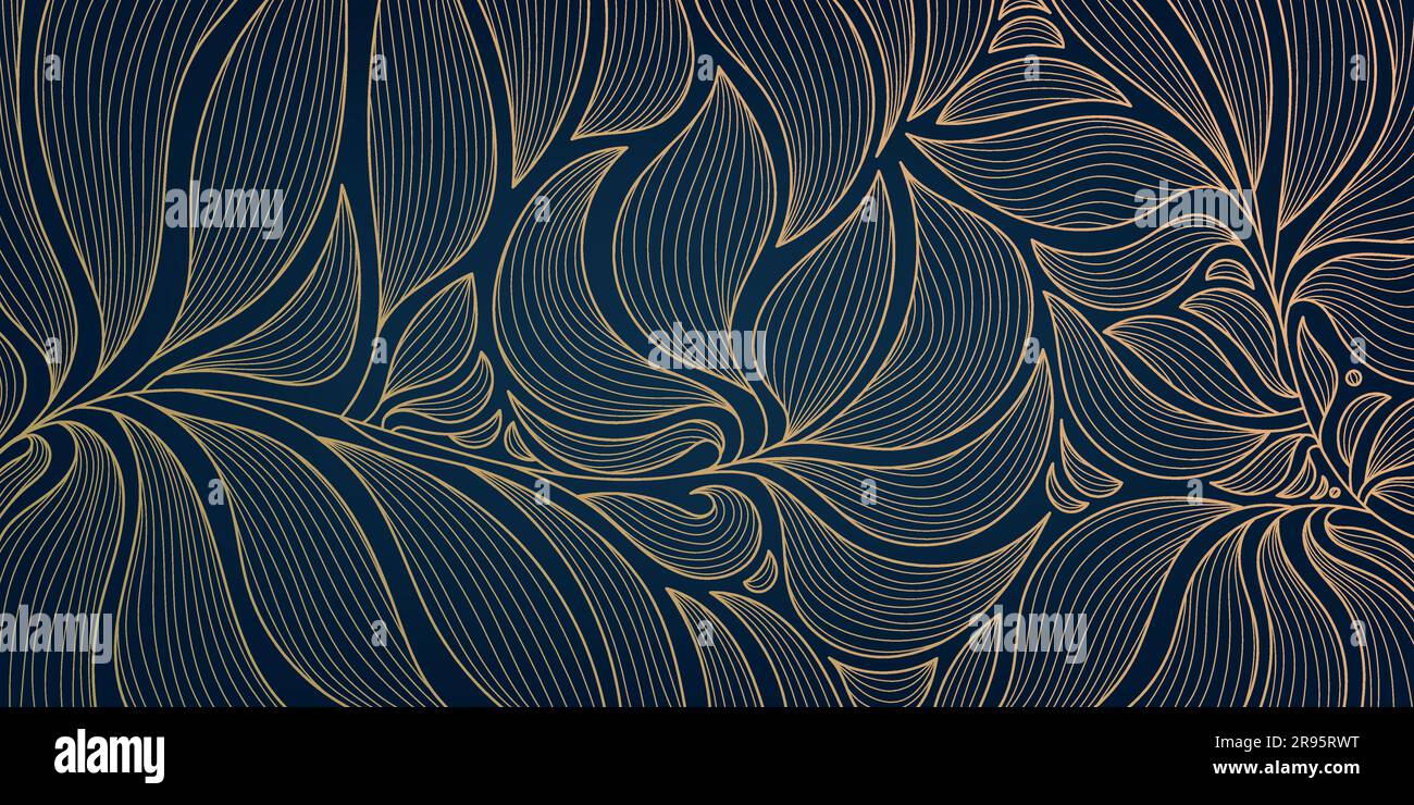 Vector golden leaves art deco wallpaper background, hand drawn pattern ...