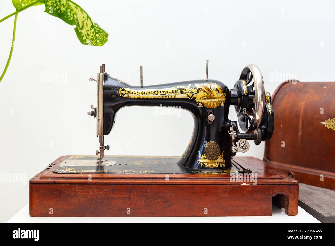 Vintage sewing machine Singer on a light background. St. Petersburg ...