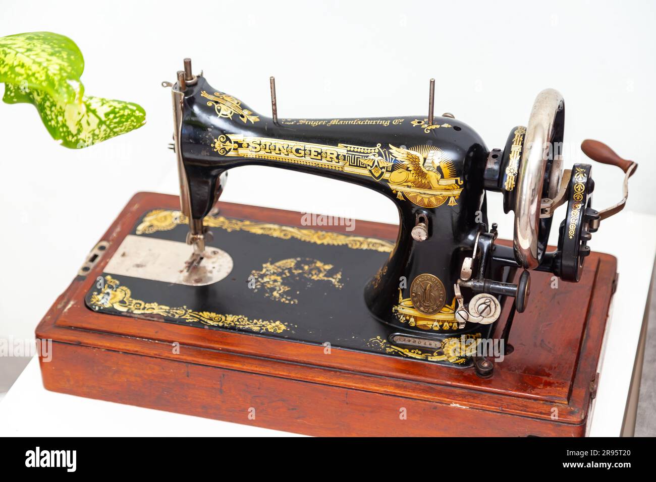 Vintage sewing machine Singer on a light background. St. Petersburg ...
