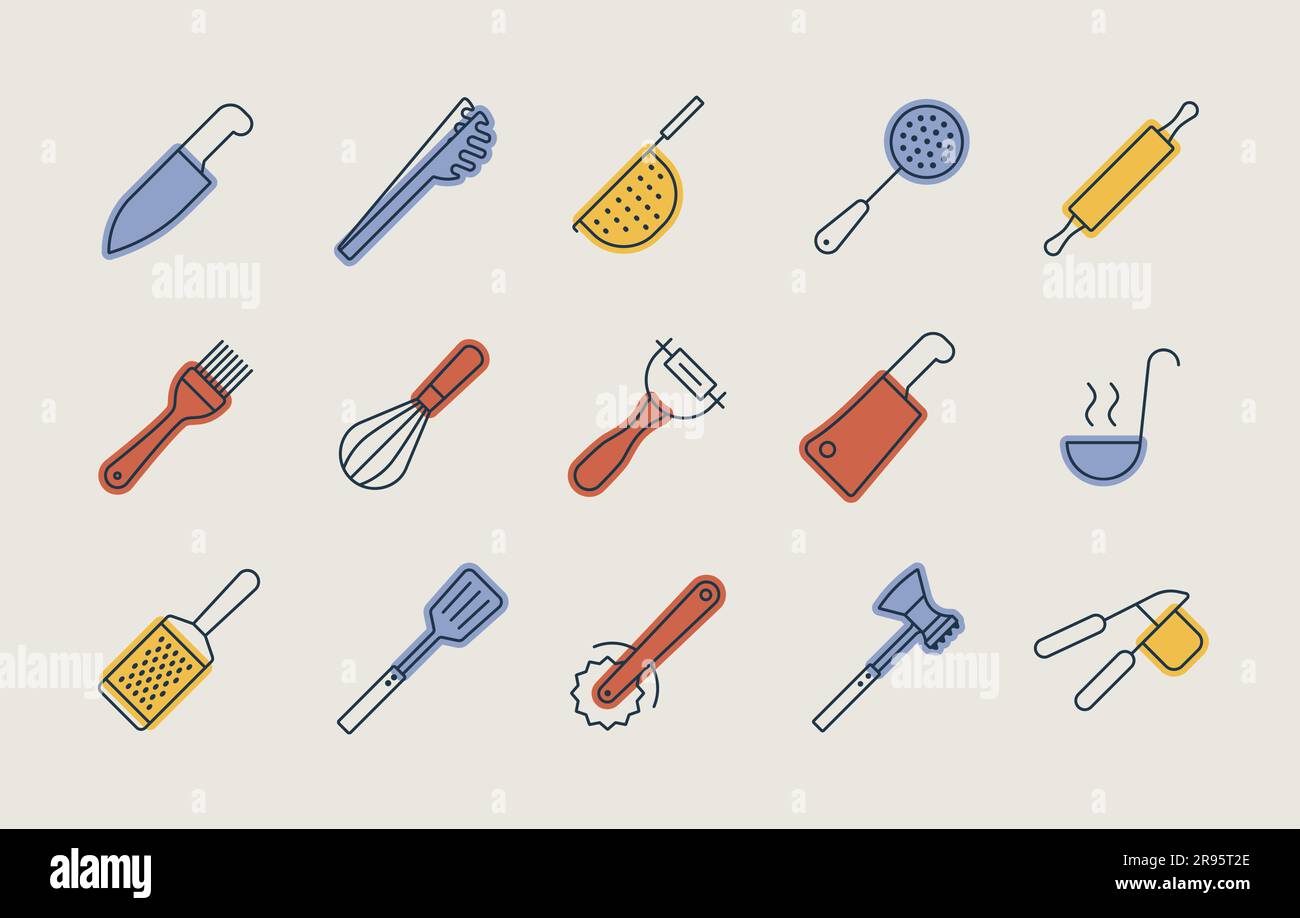 Kitchenware and kitchen vector isolated icon set. Graph symbol for ...