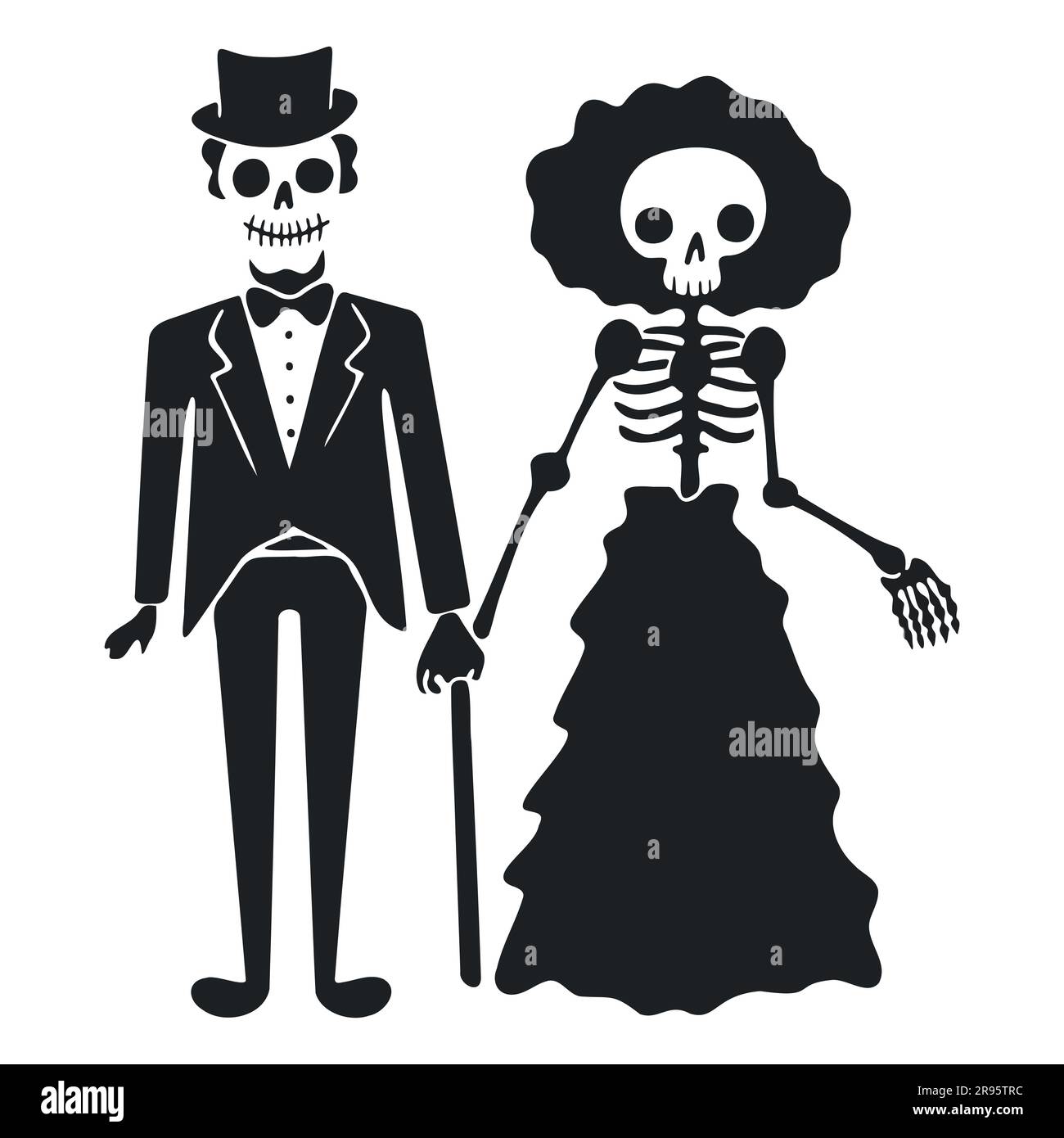 Two lovers of skeleton on the white background. Vector illustration ...