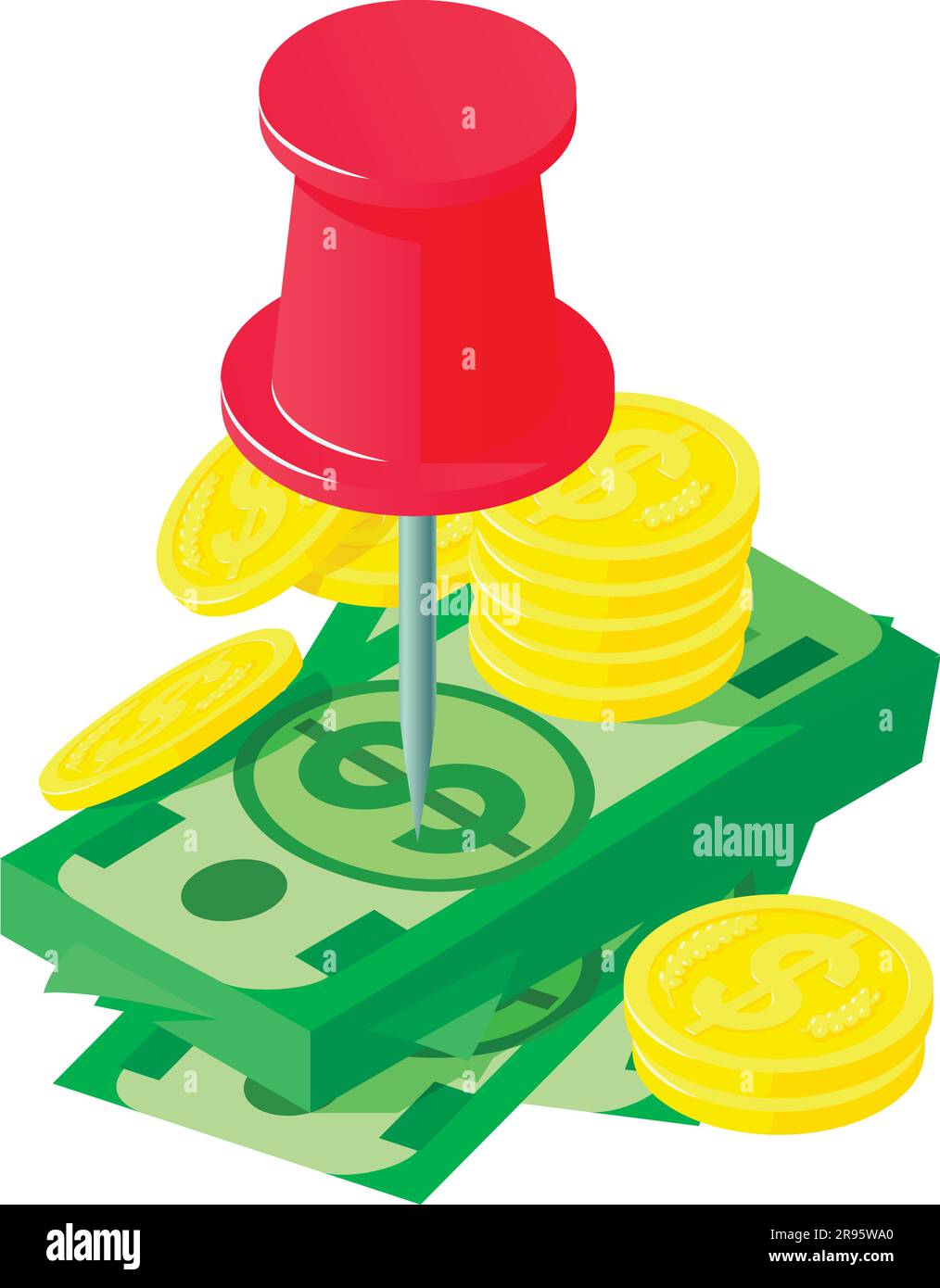 Accumulation concept icon isometric vector. Red push pin on dollar bill ...