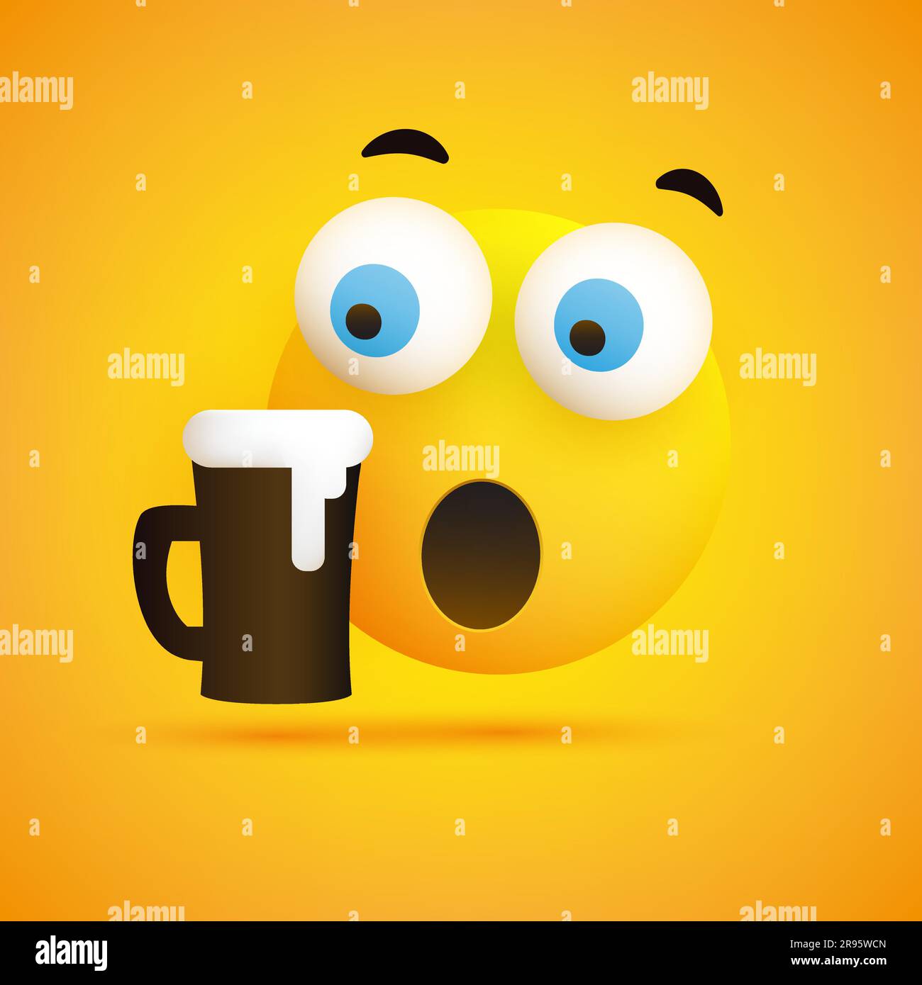 Emoji with Open Mouth - Simple Emoticon with Pop Out Eyes and a Glass ...