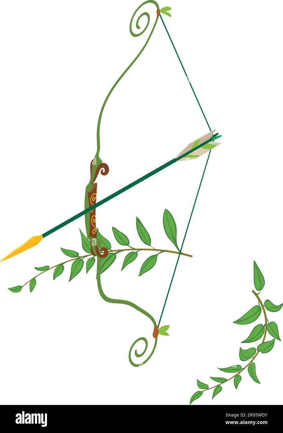 Archer bow icon isometric vector. Classical bow with arrow and green ...